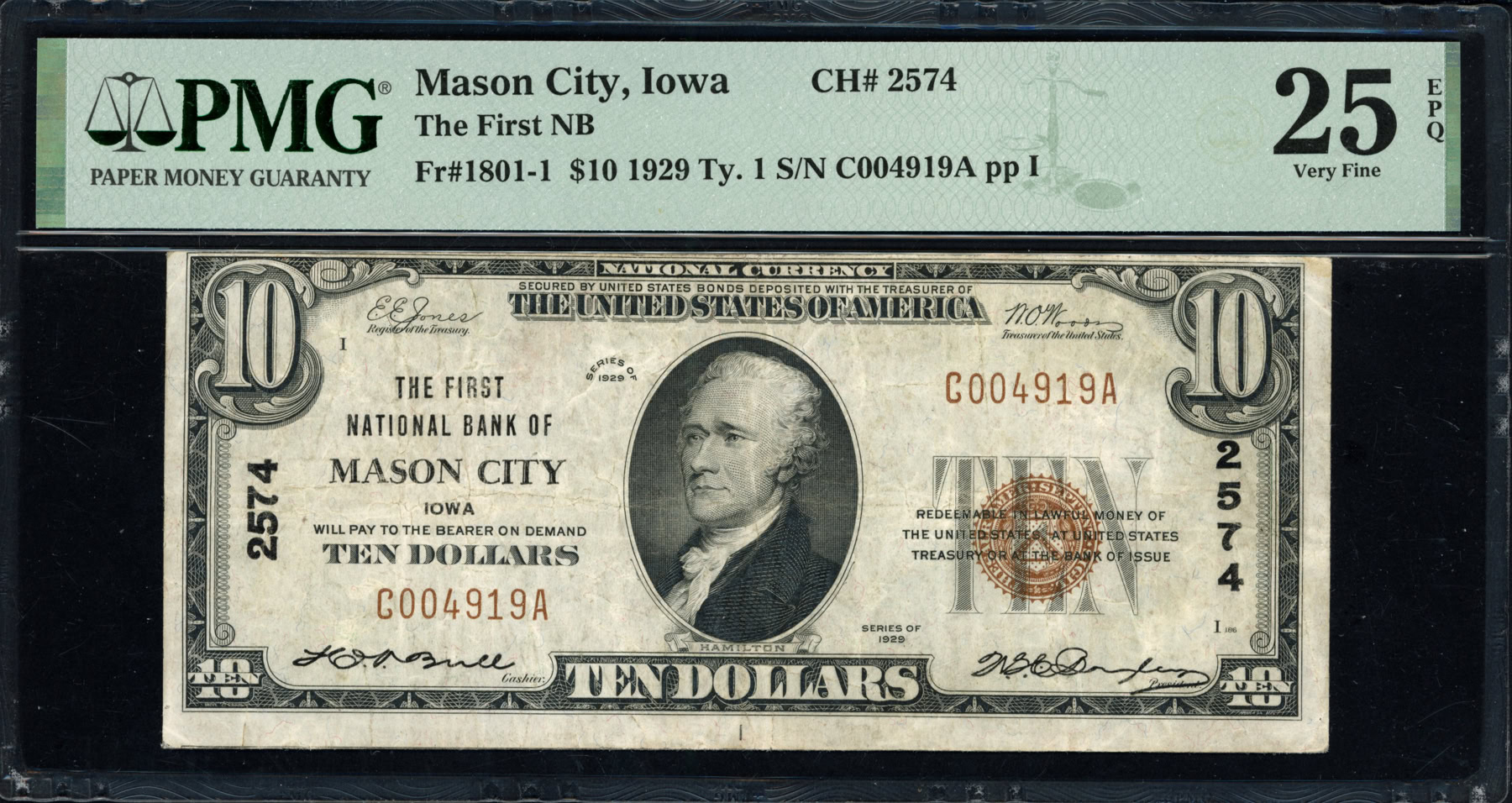 Fr. 1801-1 Mason City, Iowa 1929 Type 1 $10 Note The First National ...
