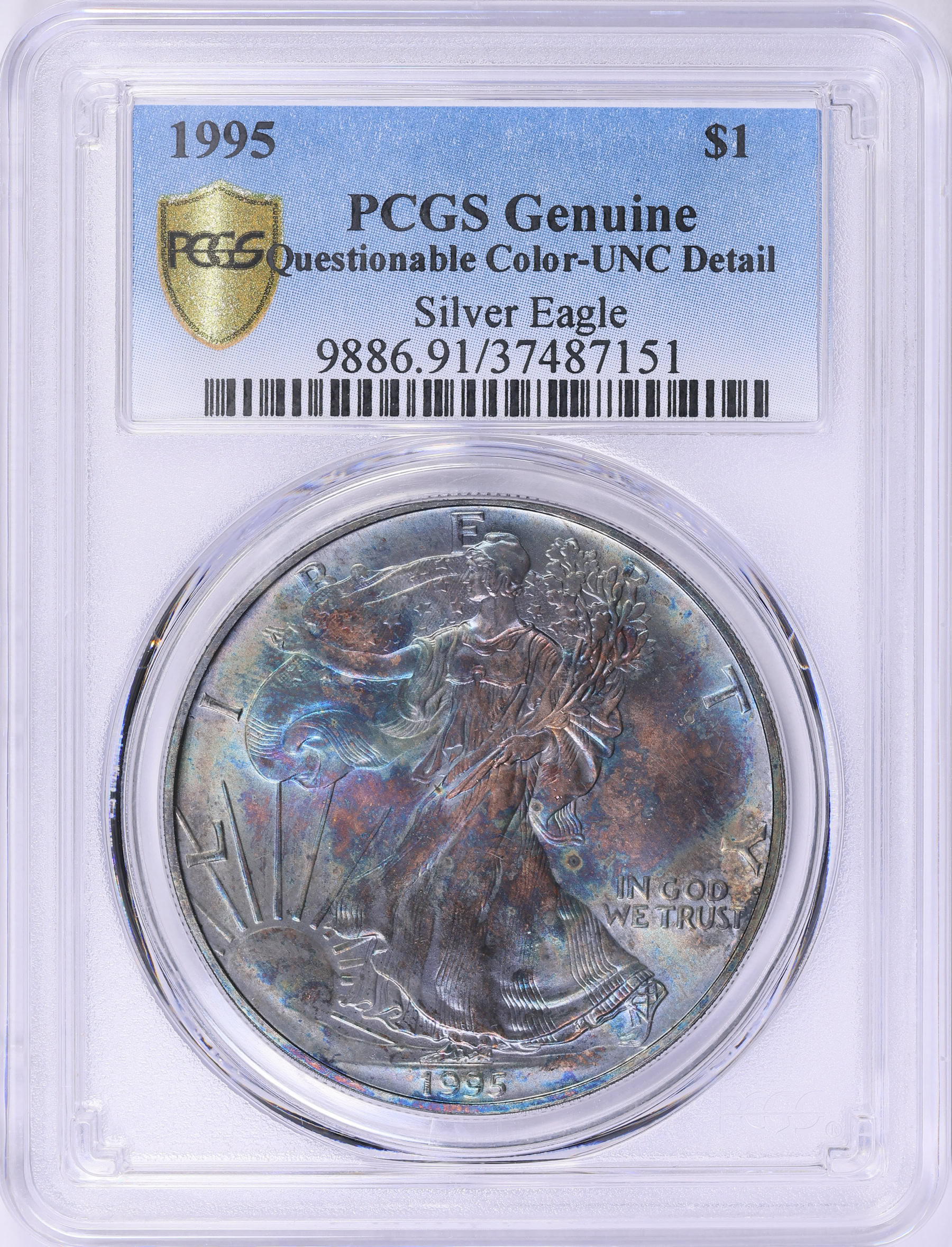 1995 $1 Silver Eagle PCGS Genuine Unc Details (Art. Toned) (Item ...