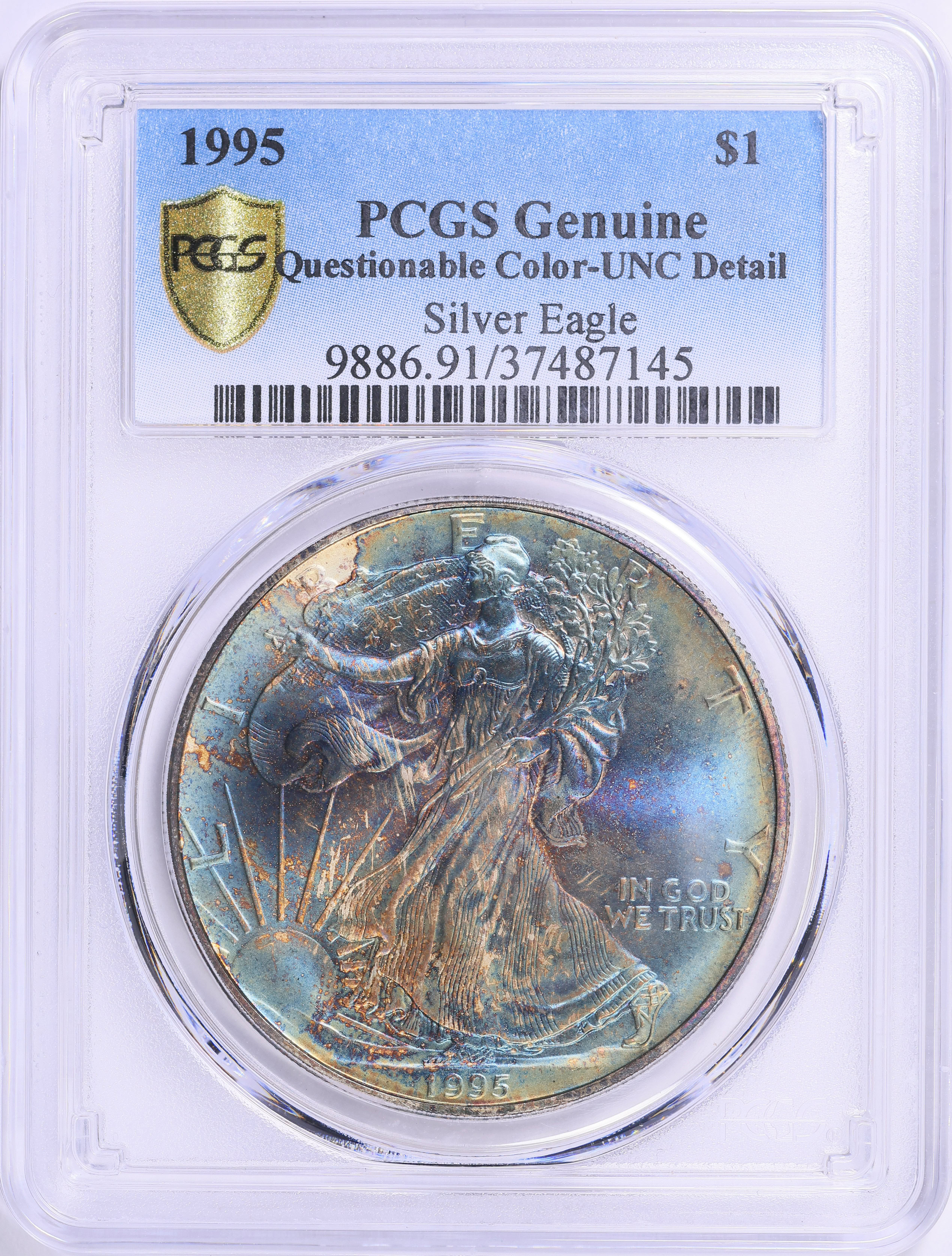 1995 $1 Silver Eagle PCGS Genuine Unc Details (Art. Toned) (Item ...
