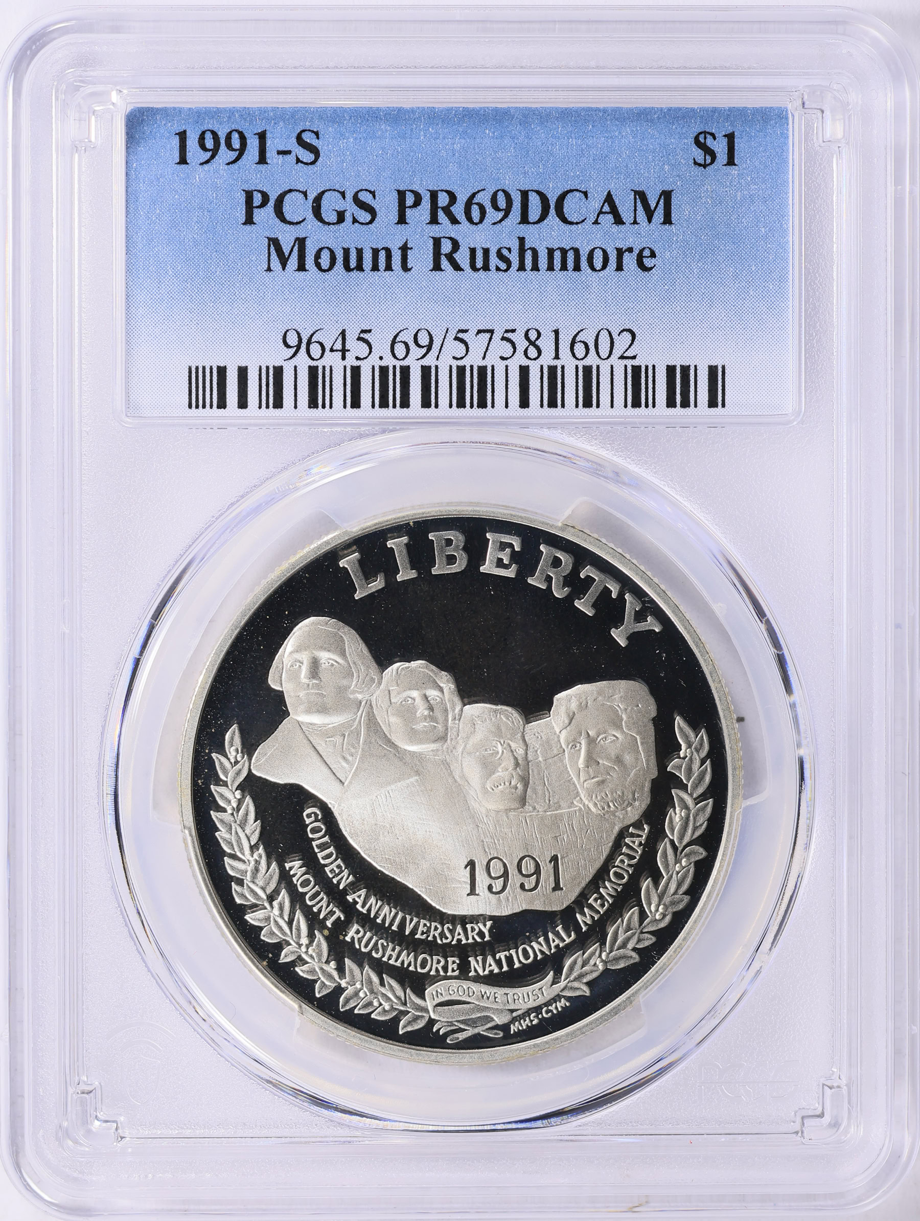 1991-S Mount Rushmore Golden Anniversary Silver Dollar PCGS Proof-69 ...
