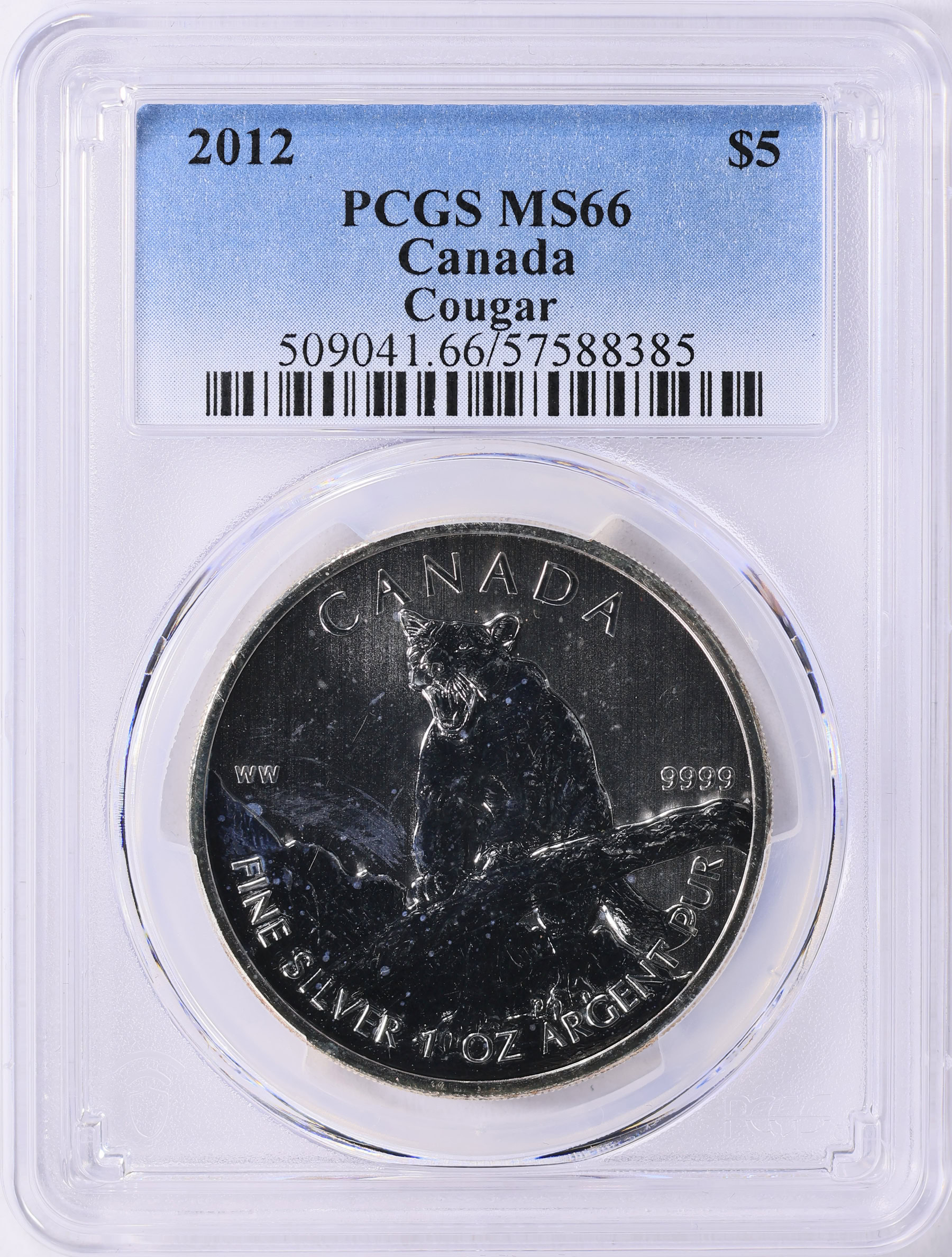 Canada 2012 Silver $5 Cougar KM-1164 PCGS MS-66 (ASW = 1.0001 Oz ...