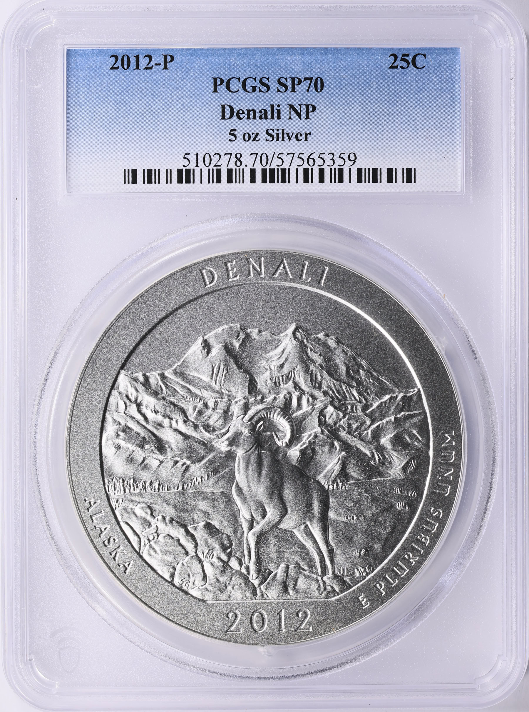 2012-P America the Beautiful 5 oz. Silver Quarter Denali NP PCGS SP-70 ...