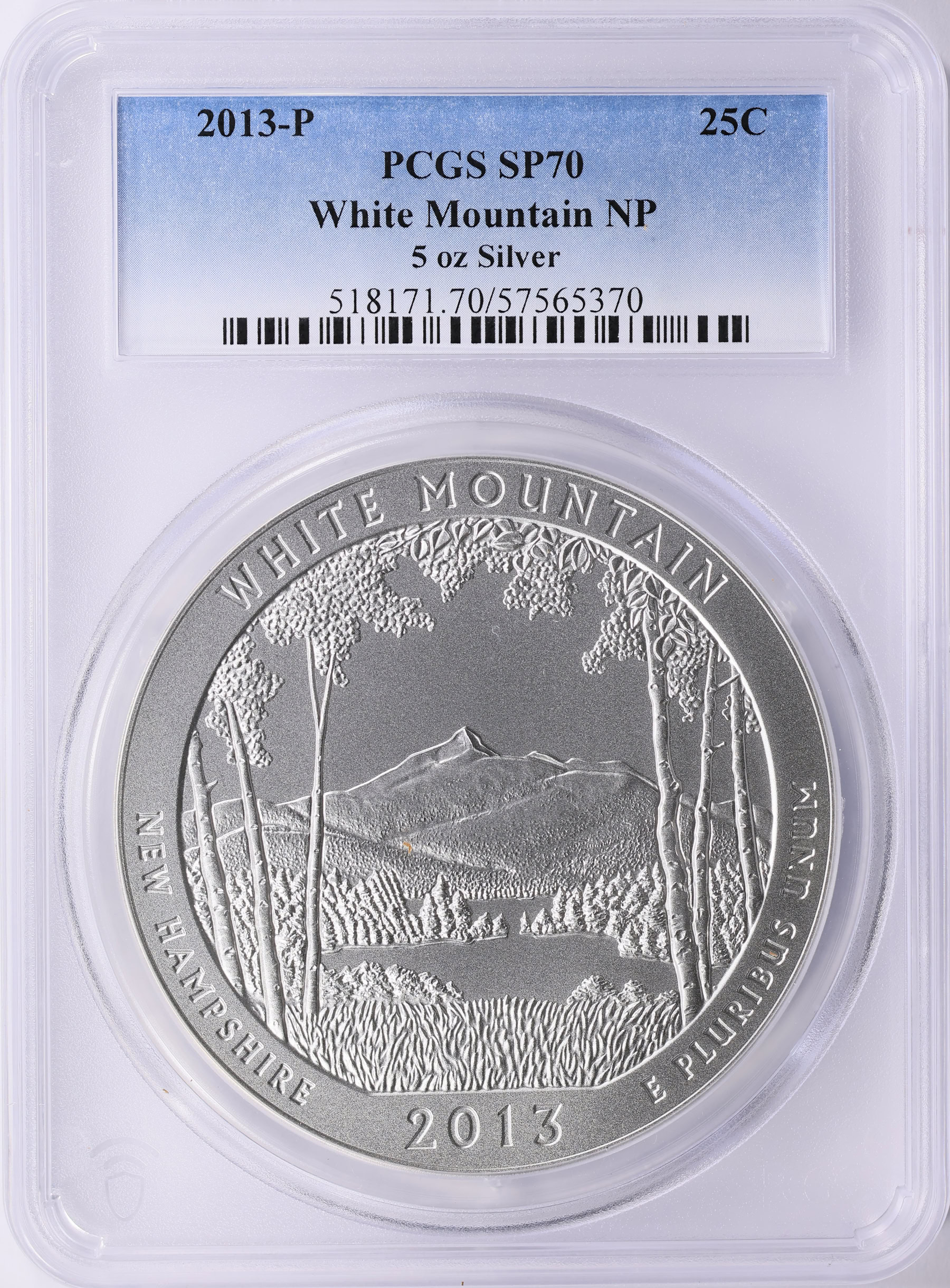 2013-P America the Beautiful 5 oz. Silver Quarter White Mountain NP PCGS SP-70 (Item 1933276 ...