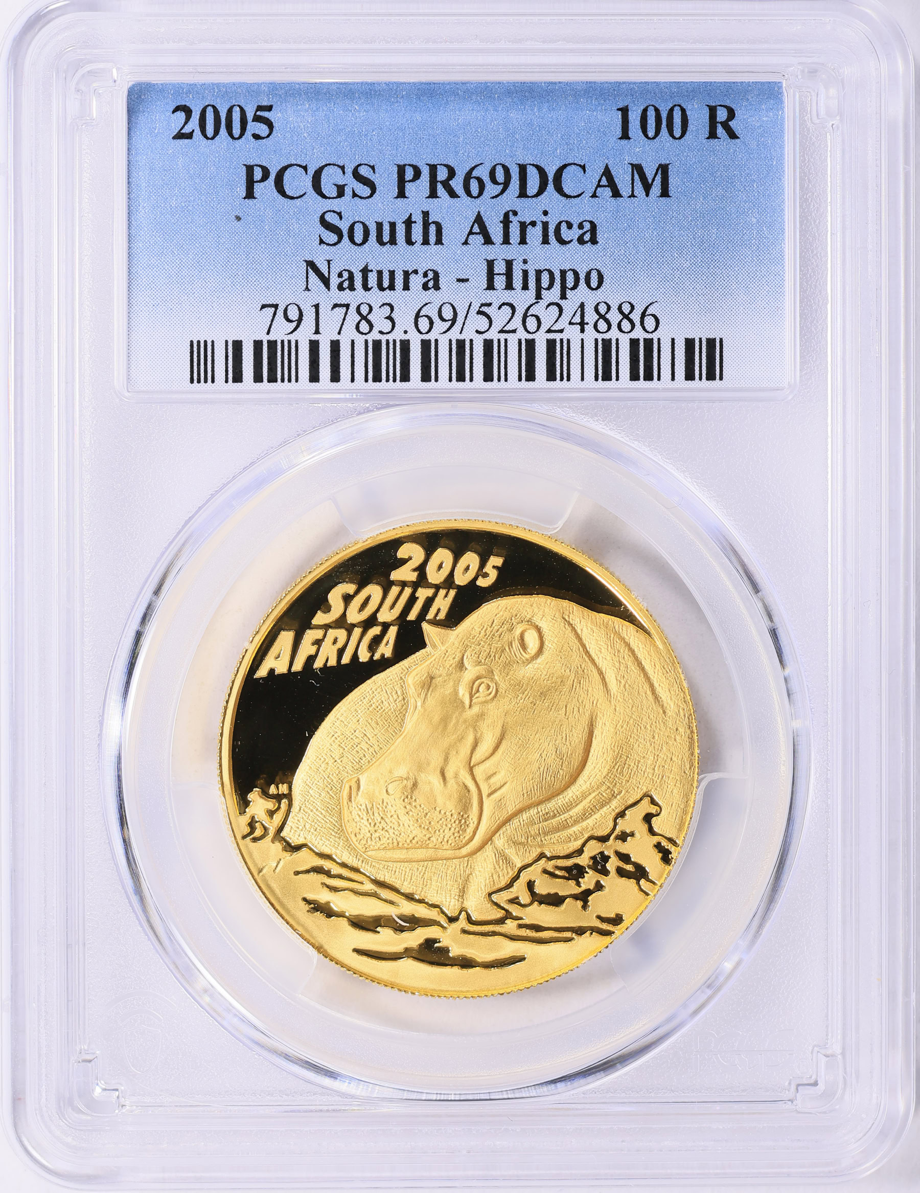 South Africa 2005 Gold 100 Rand Natura - Hippo KM-425 PCGS Proof-69 ...