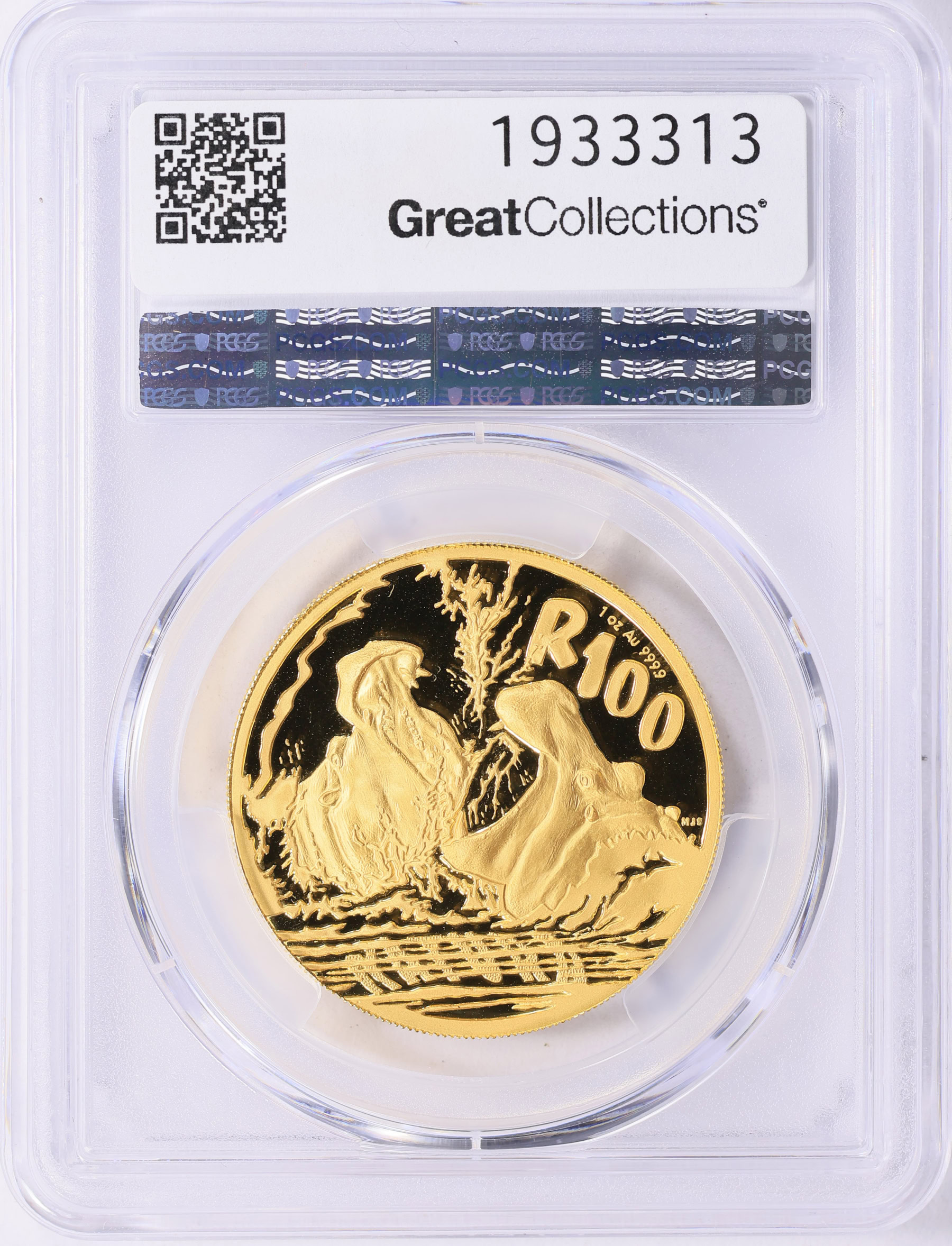 South Africa 2005 Gold 100 Rand Natura - Hippo KM-425 PCGS Proof-69 ...