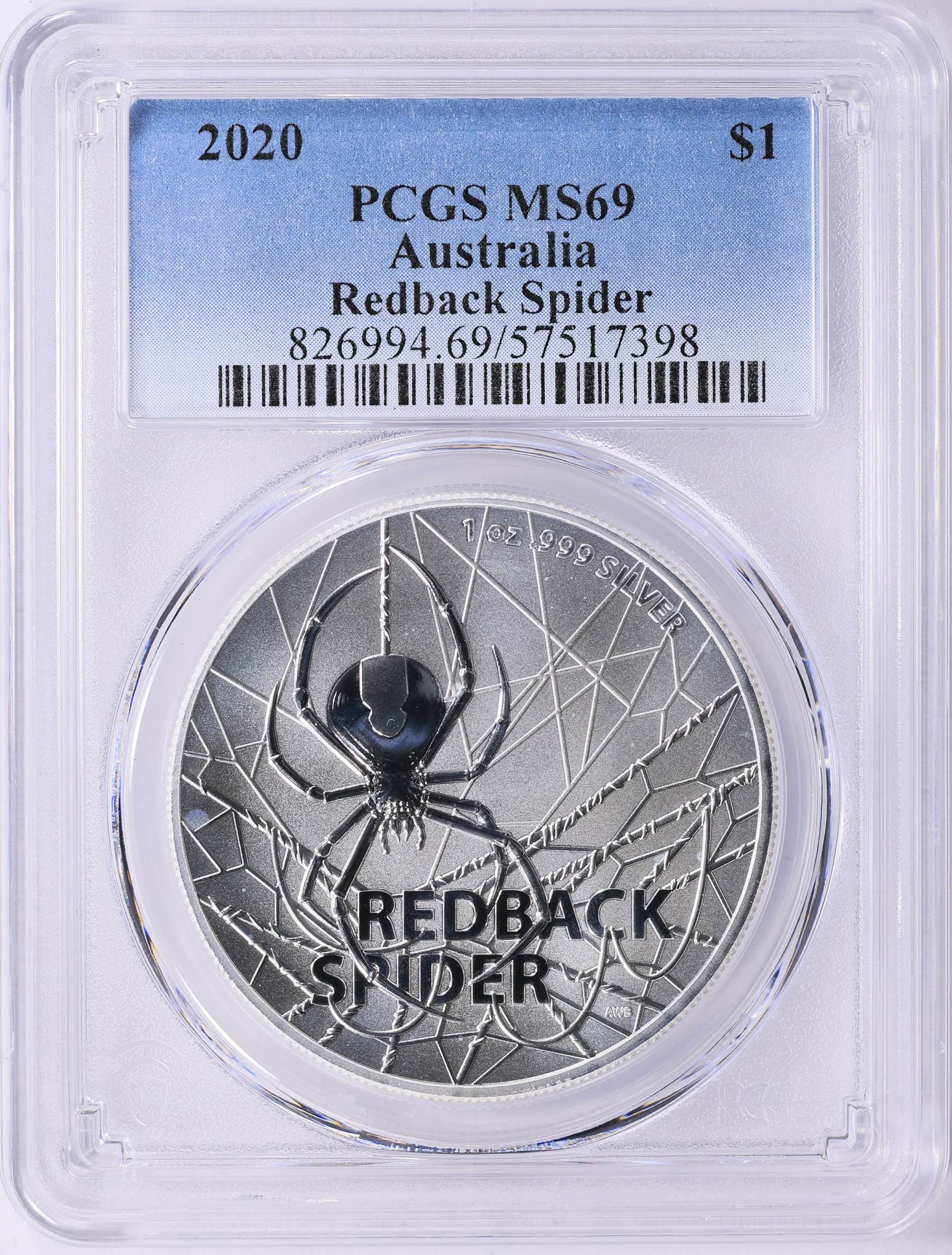Australia 2020 Silver Dollar Redback Spider KM-3900 PCGS MS-69 (ASW = 0 ...