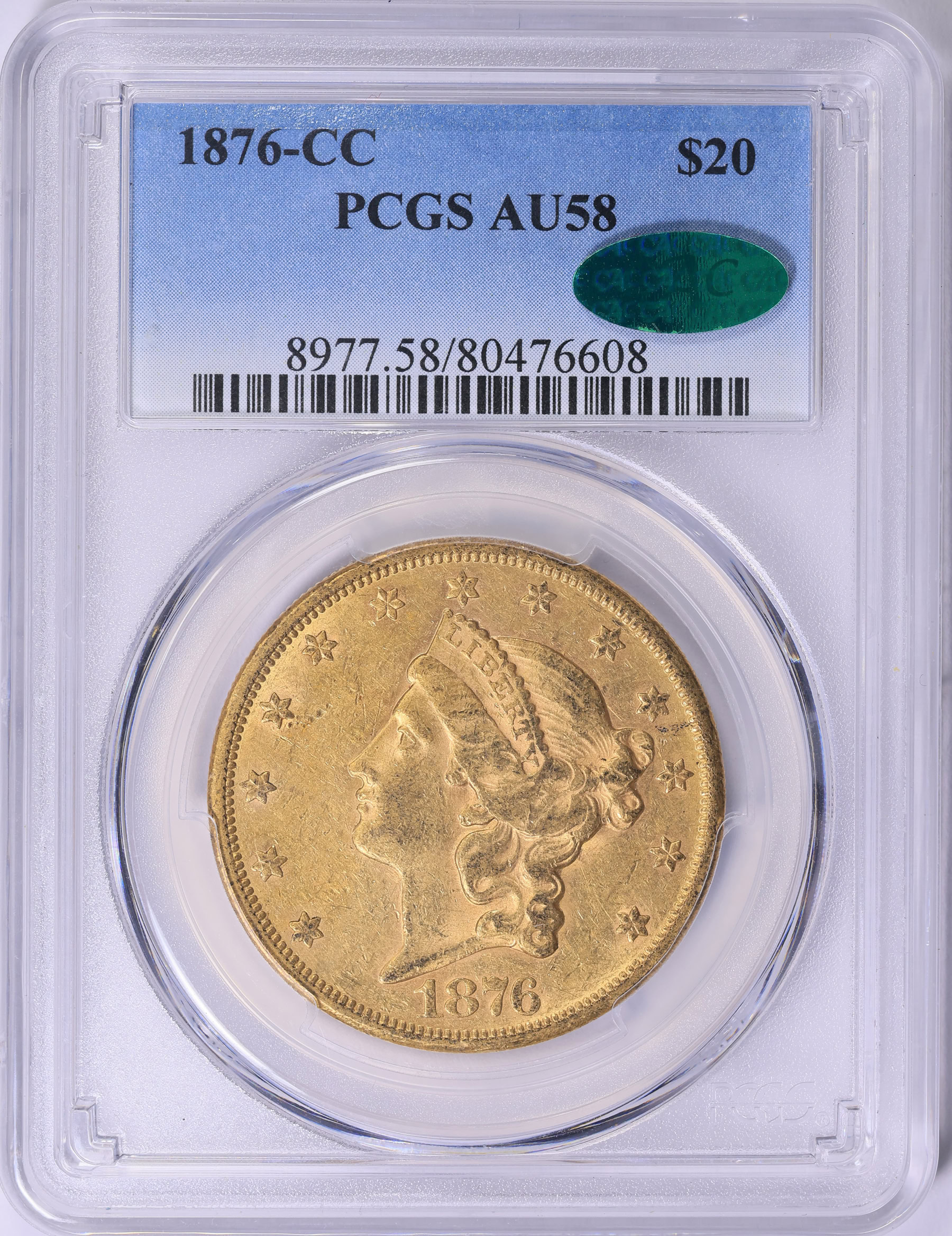 1876-CC Liberty Gold Double Eagle PCGS AU-58 (CAC Green) (Item 1933892) | GreatCollections Coin ...