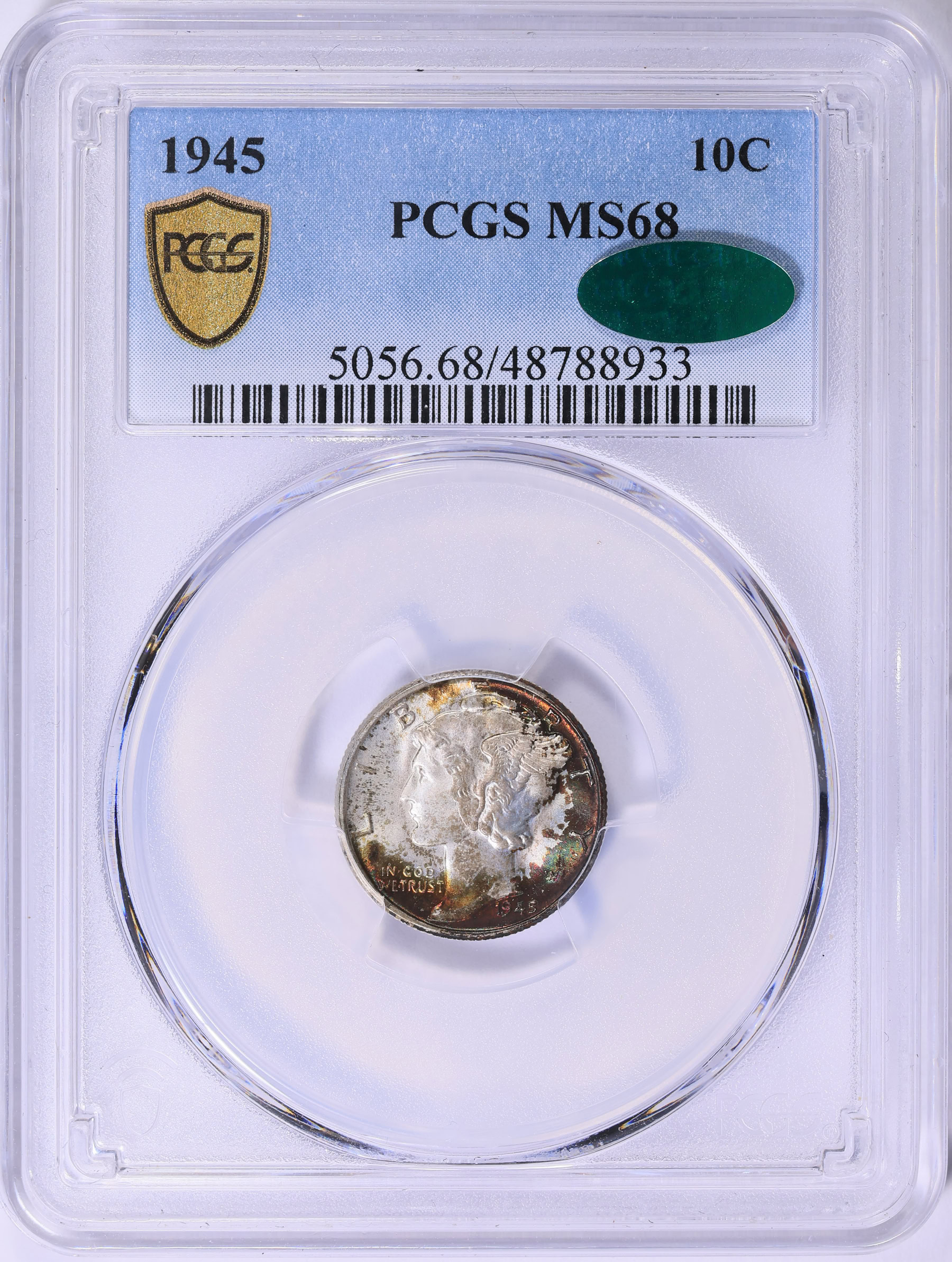 1945 Mercury Dime PCGS MS-68 (CAC Green) (Toned) (Item 1933943 ...