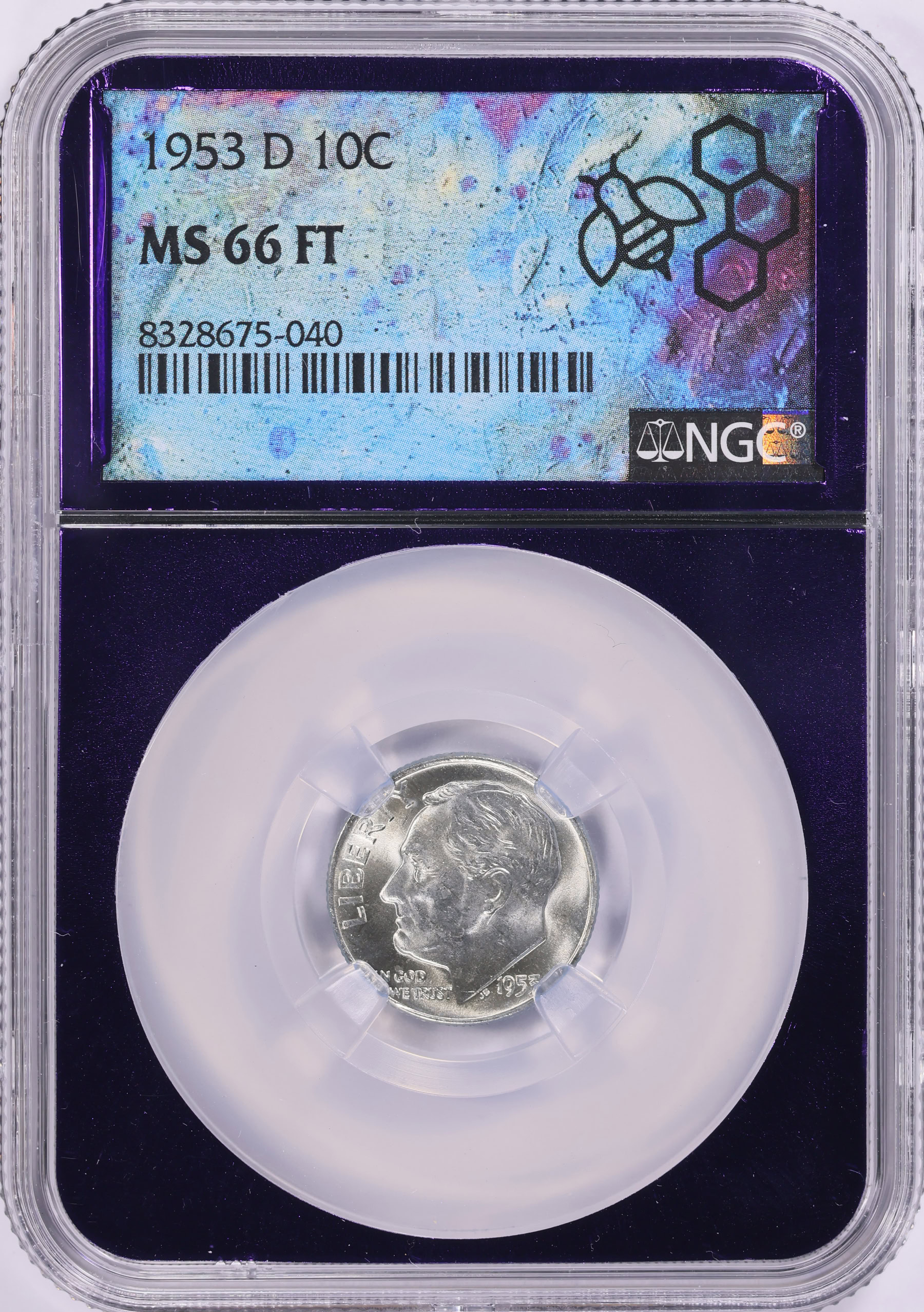 1953-D Roosevelt Dime NGC MS-66 FT (Purple Bee Frame Holder) (Item ...