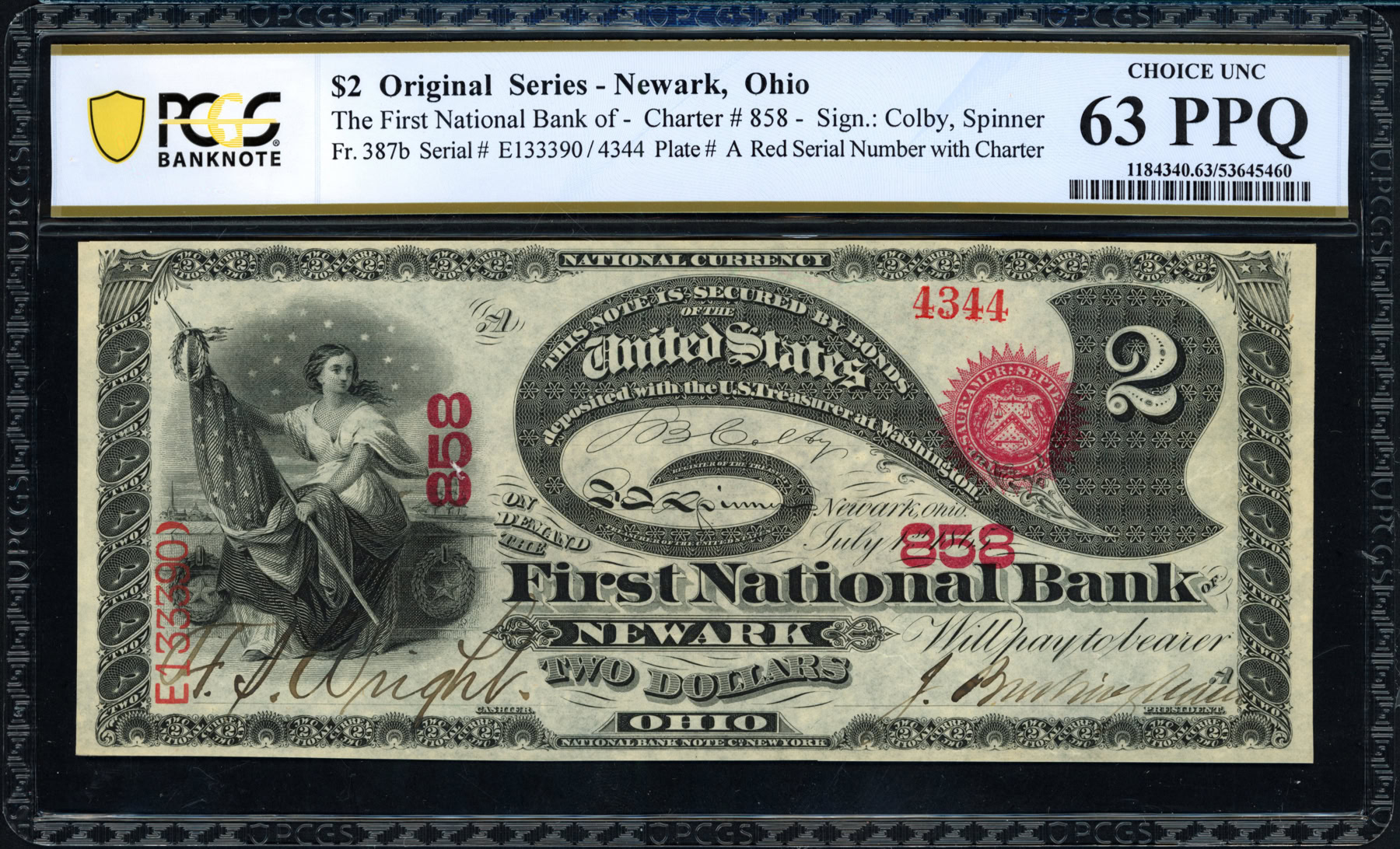 Fr. 387b Newark, Ohio Original Period $2 Note First National Bank ...