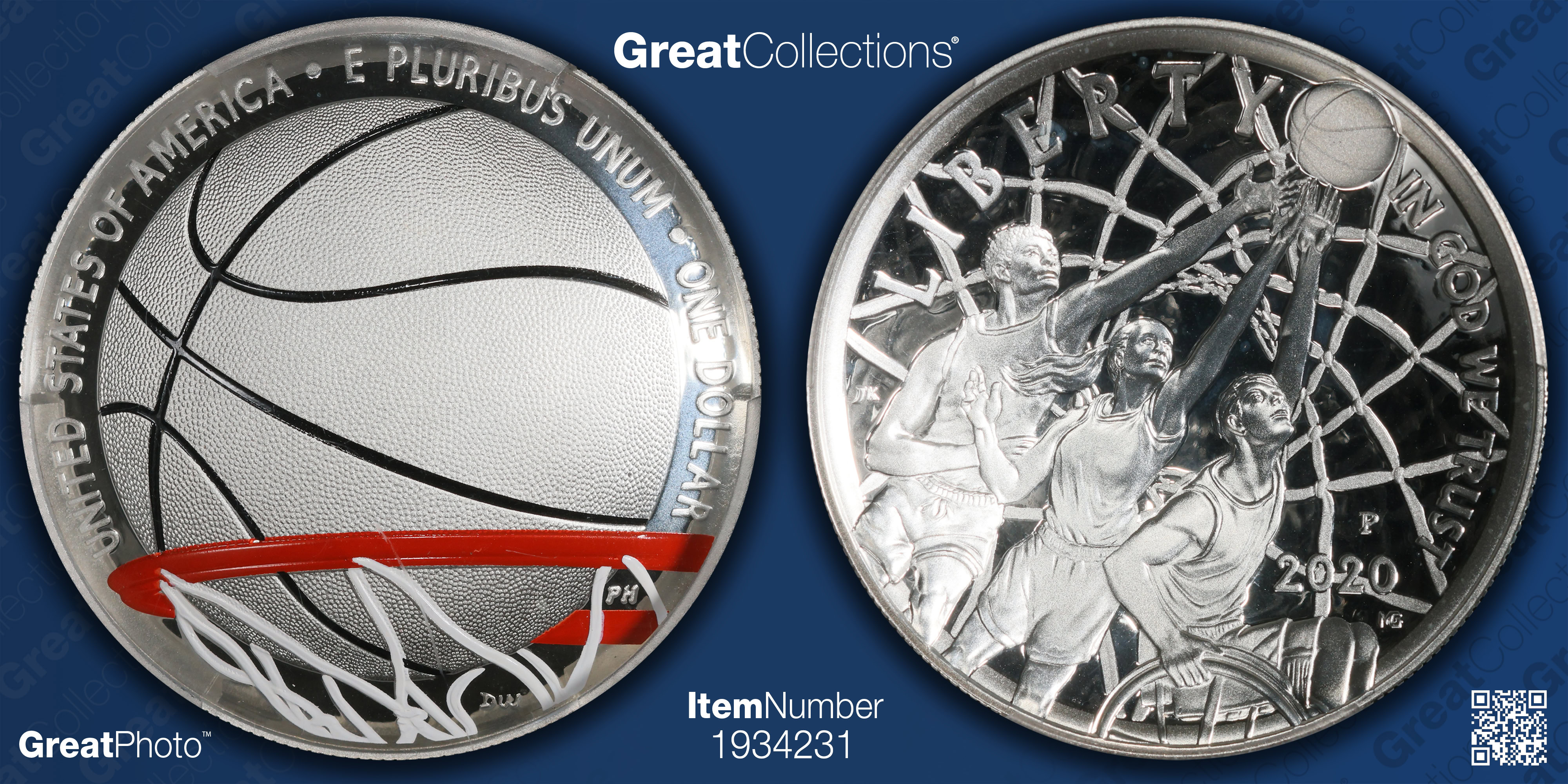 2020-P Basketball Hall of Fame Silver Dollar 1st Official Colorized U.S ...