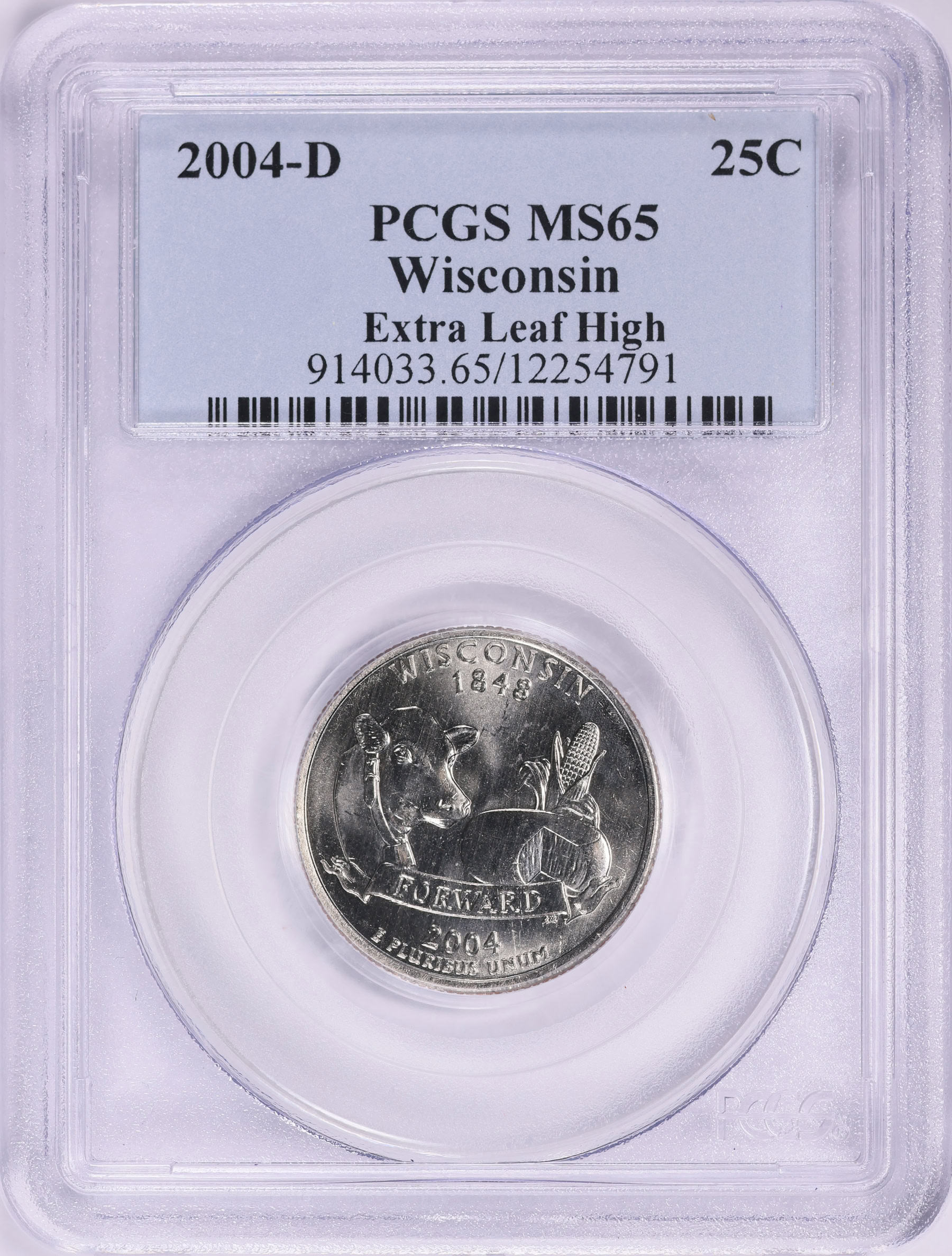 2004-D State Quarter Wisconsin Extra Leaf High PCGS MS-65 (Item 1934677 ...