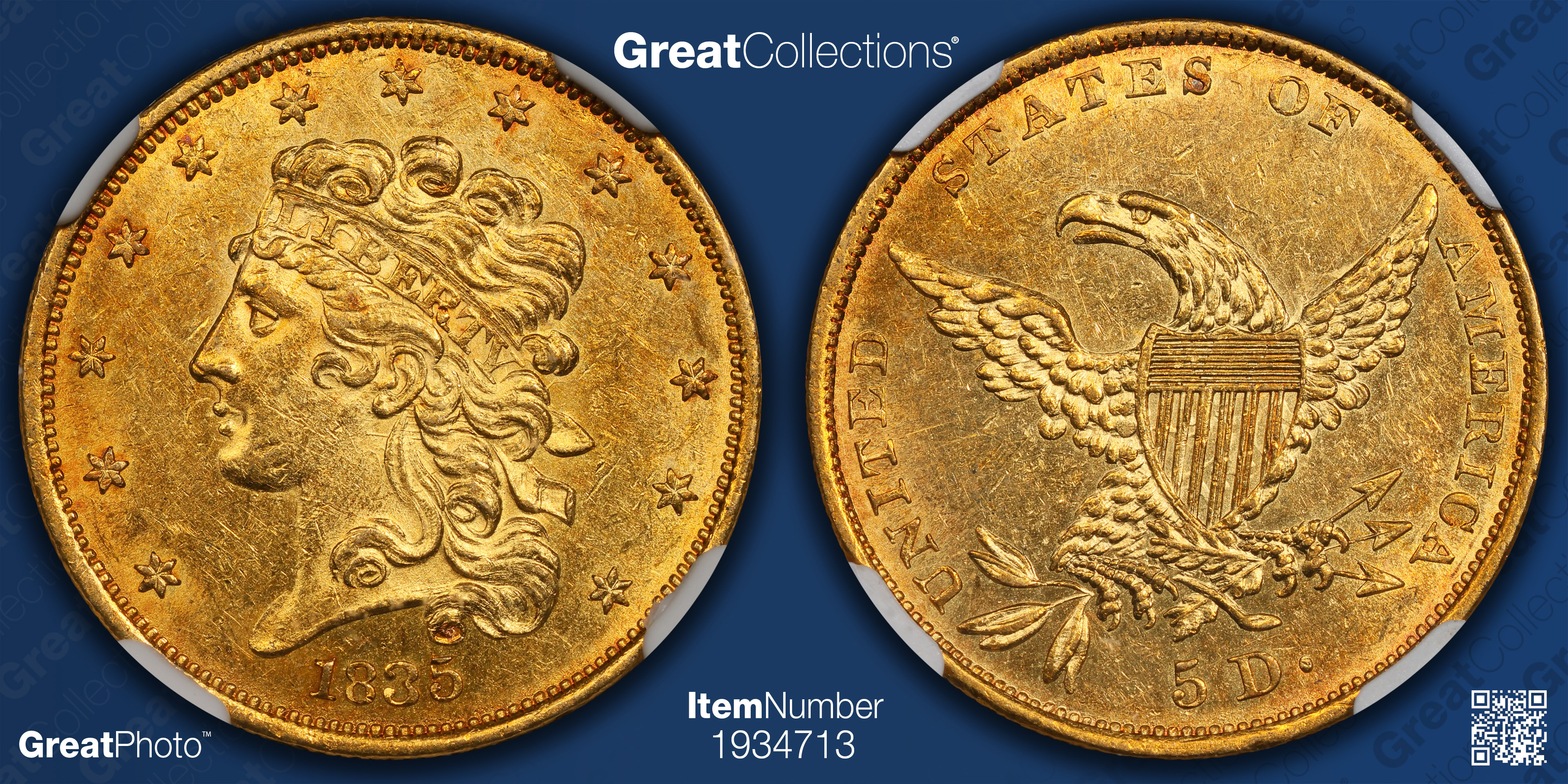 1835 Classic Head Gold Half Eagle NGC MS-61+ (Item 1934713 ...