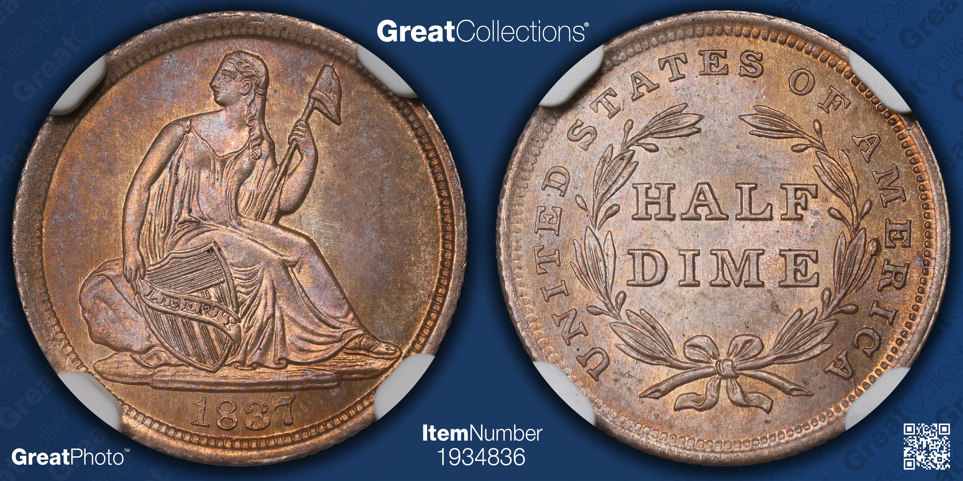 1837 Seated Liberty Half Dime NGC MS-64 (Toned) (Item 1934836 ...