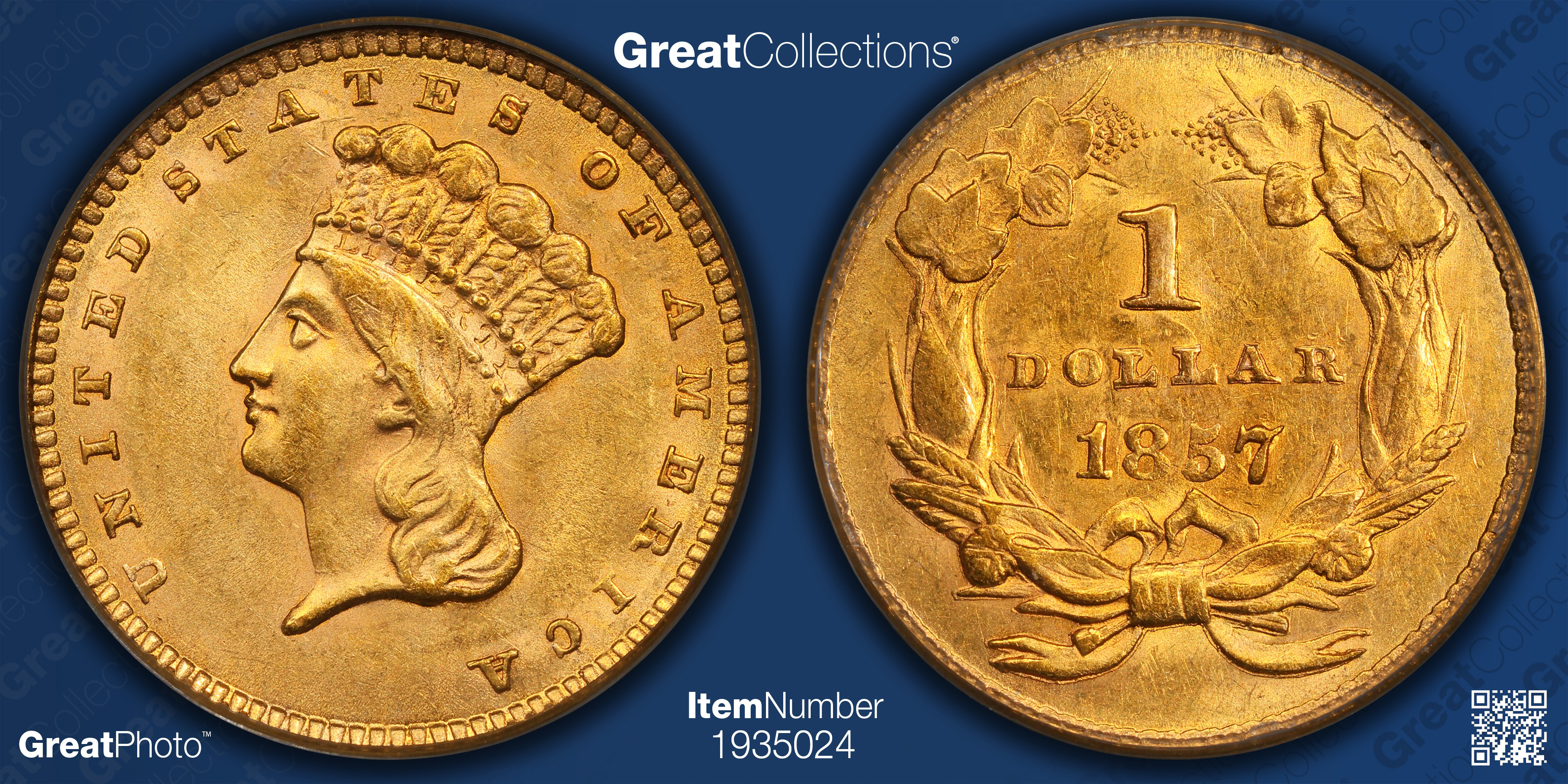 1857 Indian Princess Gold Dollar PCGS MS-61 OGH (Item 1935024 ...