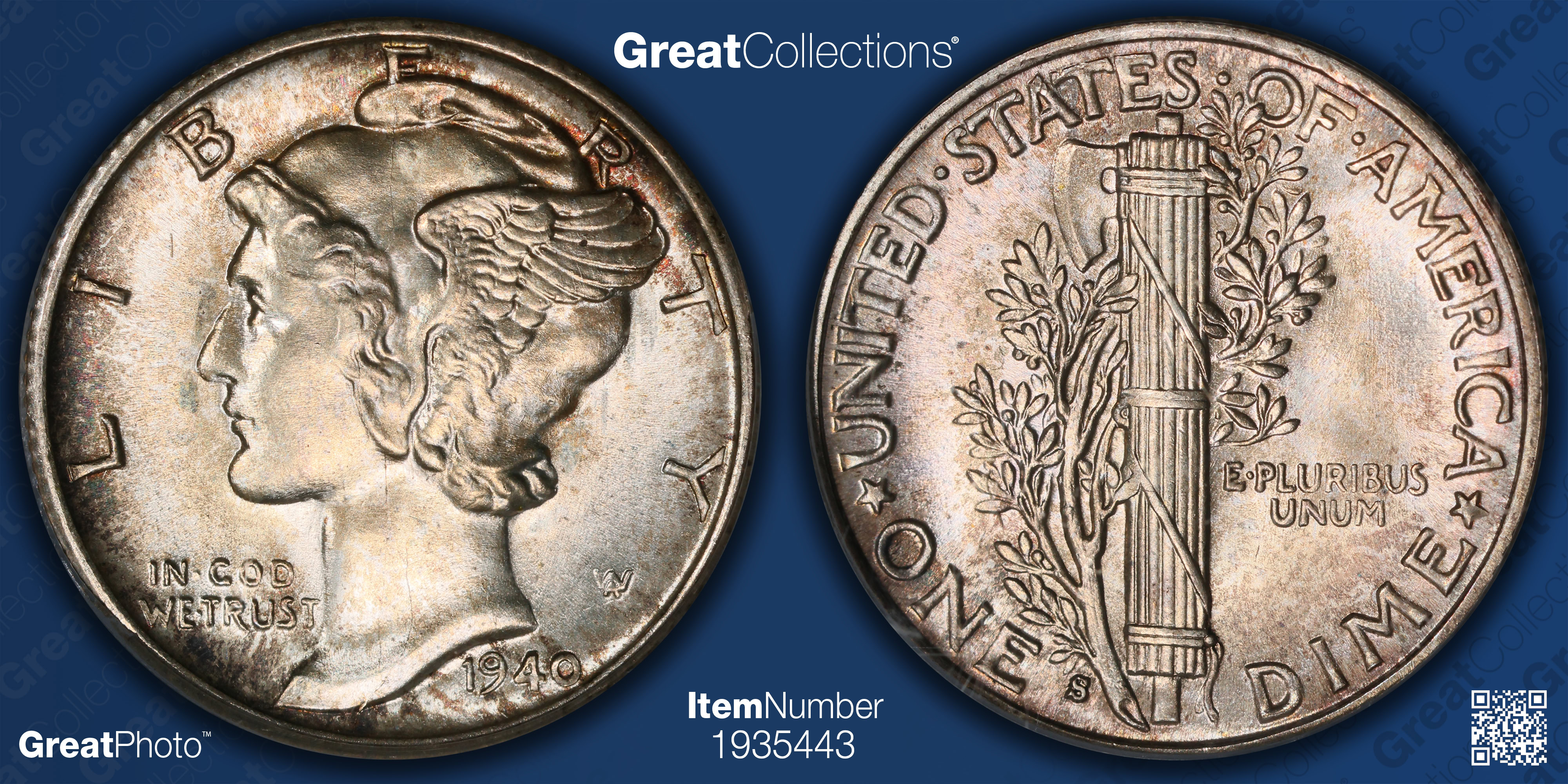 1940-S Mercury Dime PCGS MS-64 FB (Item 1935443) | GreatCollections ...