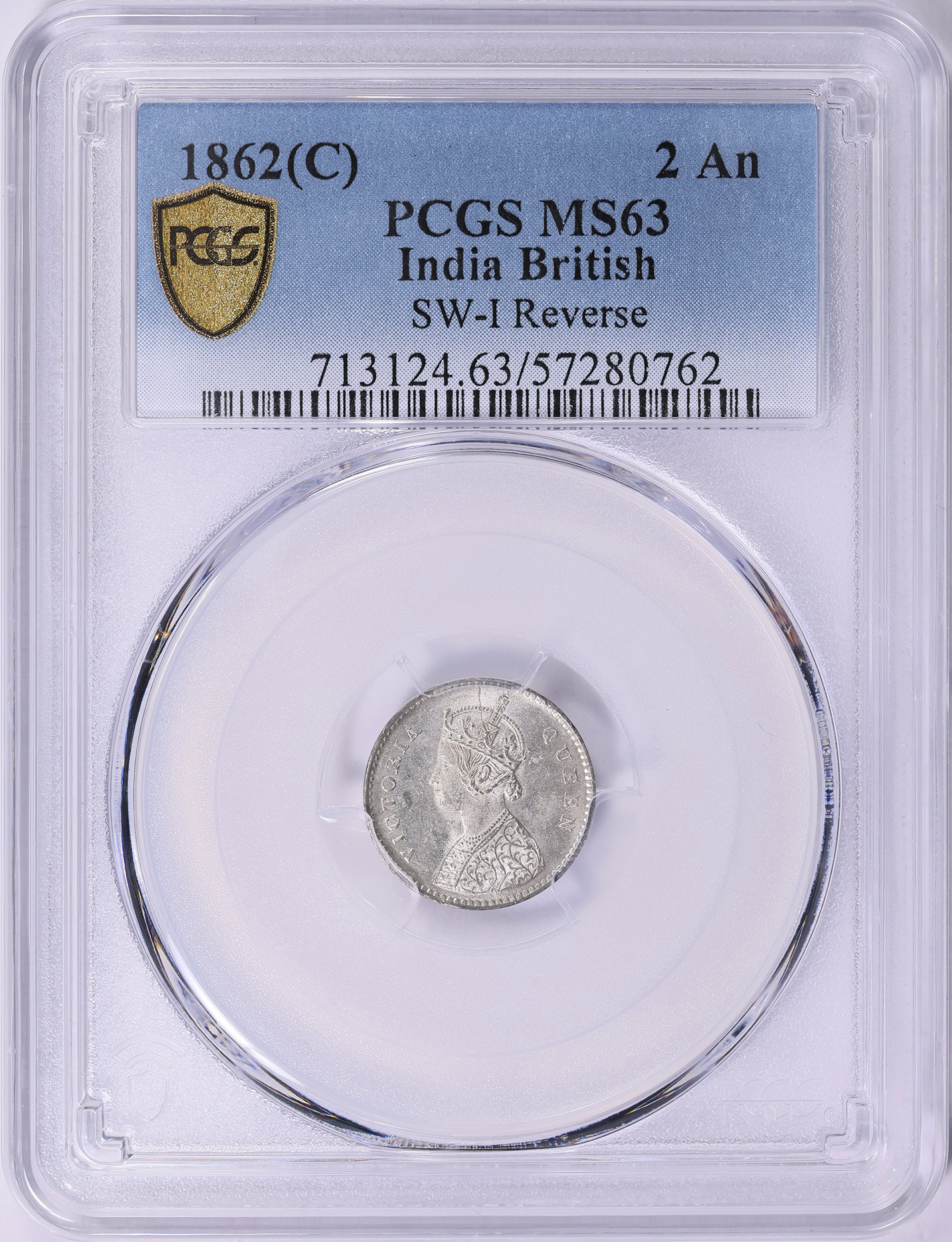 India 1862-(C) Silver 2 Annas SW-I Reverse KM-488 PCGS MS-63 (Item ...