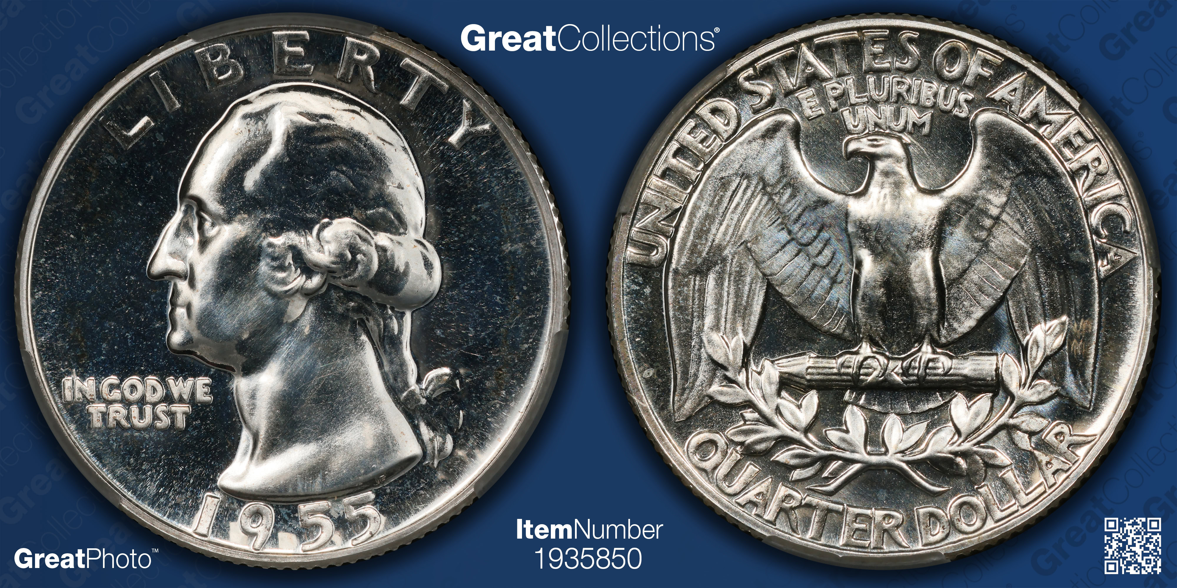 1955 Washington Quarter CACG Proof-65 (Item 1935850) | GreatCollections ...