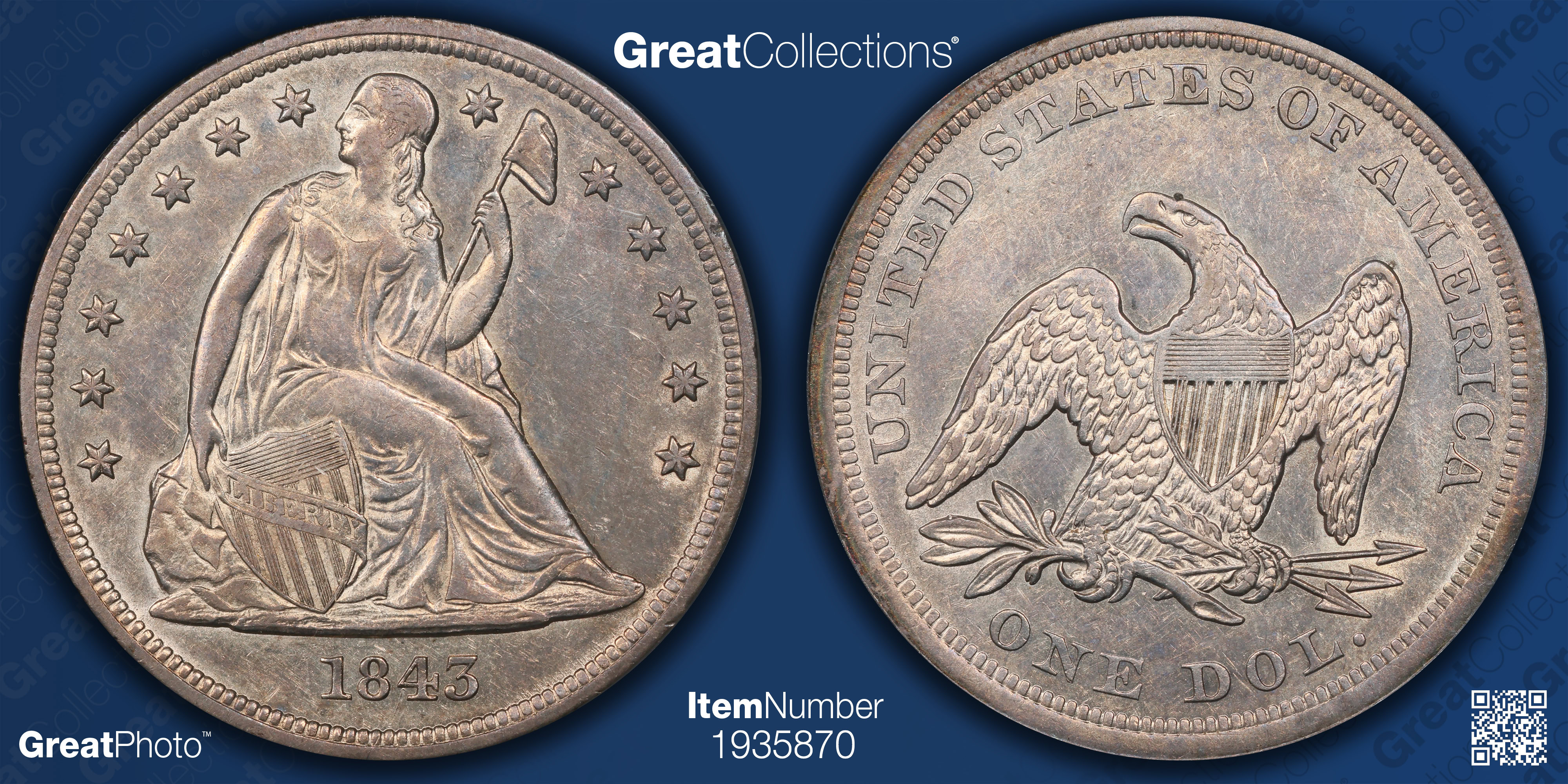1843 Seated Liberty Silver Dollar PCGS AU-50 OGH (Item 1935870 ...