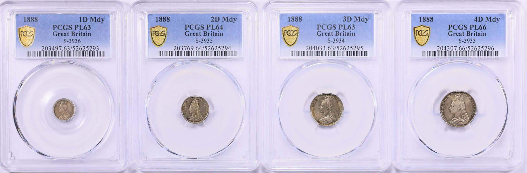 Great Britain 1888 Silver 1p, 2p, 3p & 4p Maundy Set KM-MDS143 PCGS PL ...
