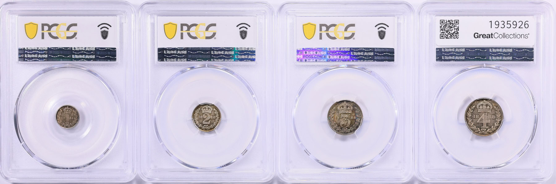 Great Britain 1888 Silver 1p, 2p, 3p & 4p Maundy Set KM-MDS143 PCGS PL ...