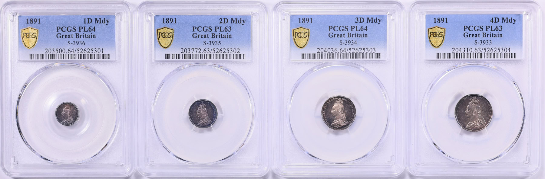 Great Britain 1891 Silver 1p, 2p, 3p & 4p Maundy Set KM-MDS147 PCGS PL ...
