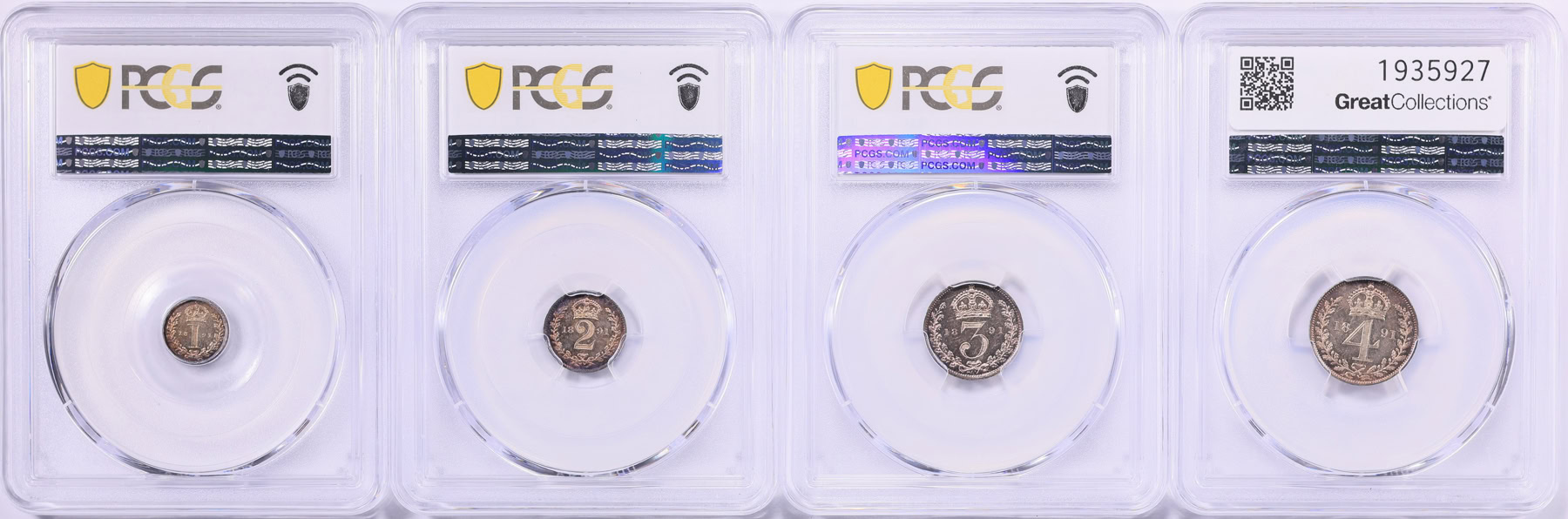 Great Britain 1891 Silver 1p, 2p, 3p & 4p Maundy Set KM-MDS147 PCGS PL ...