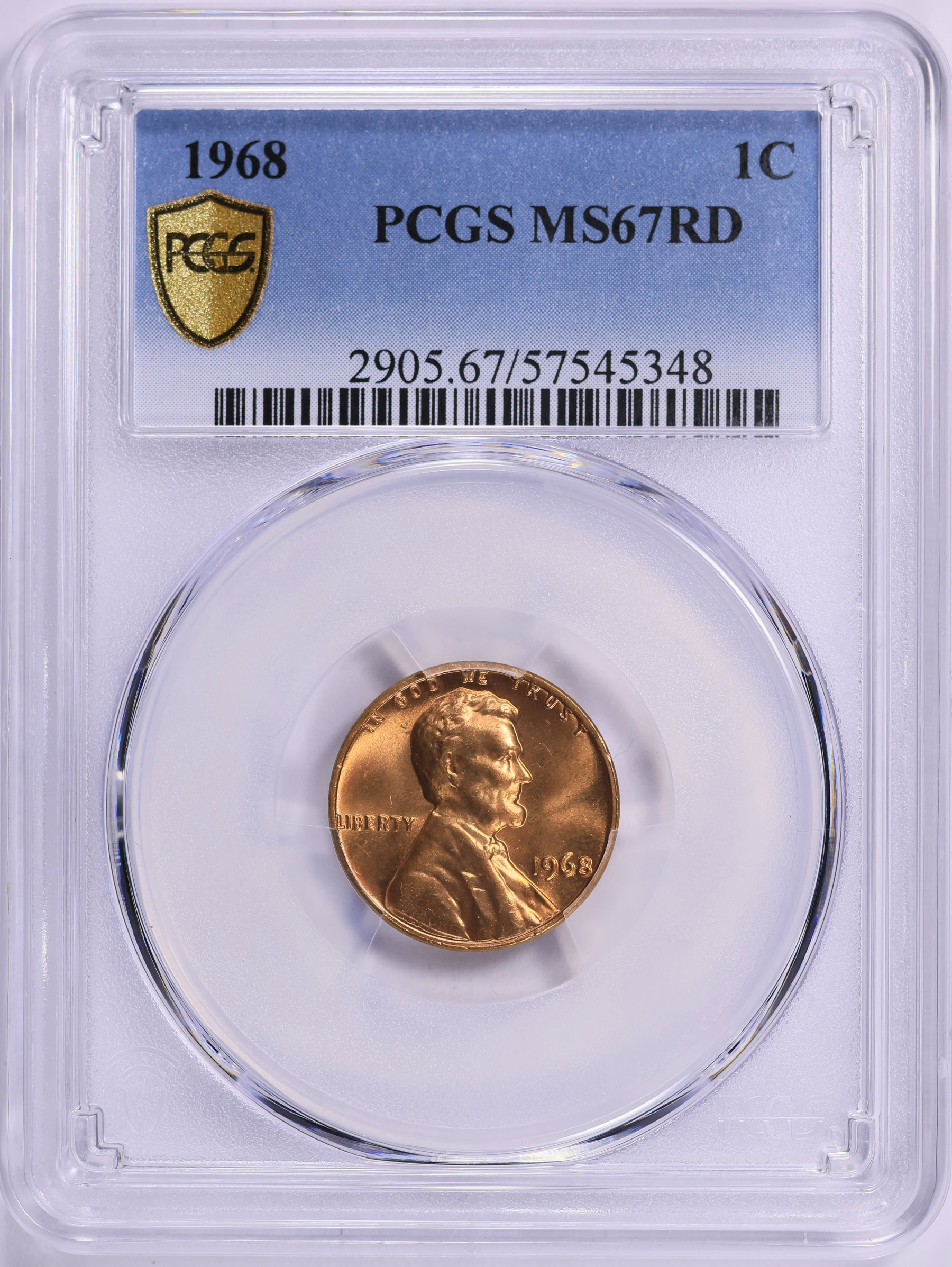 1968 Lincoln Cent PCGS MS-67 RD (Item 1936658) | GreatCollections Coin ...