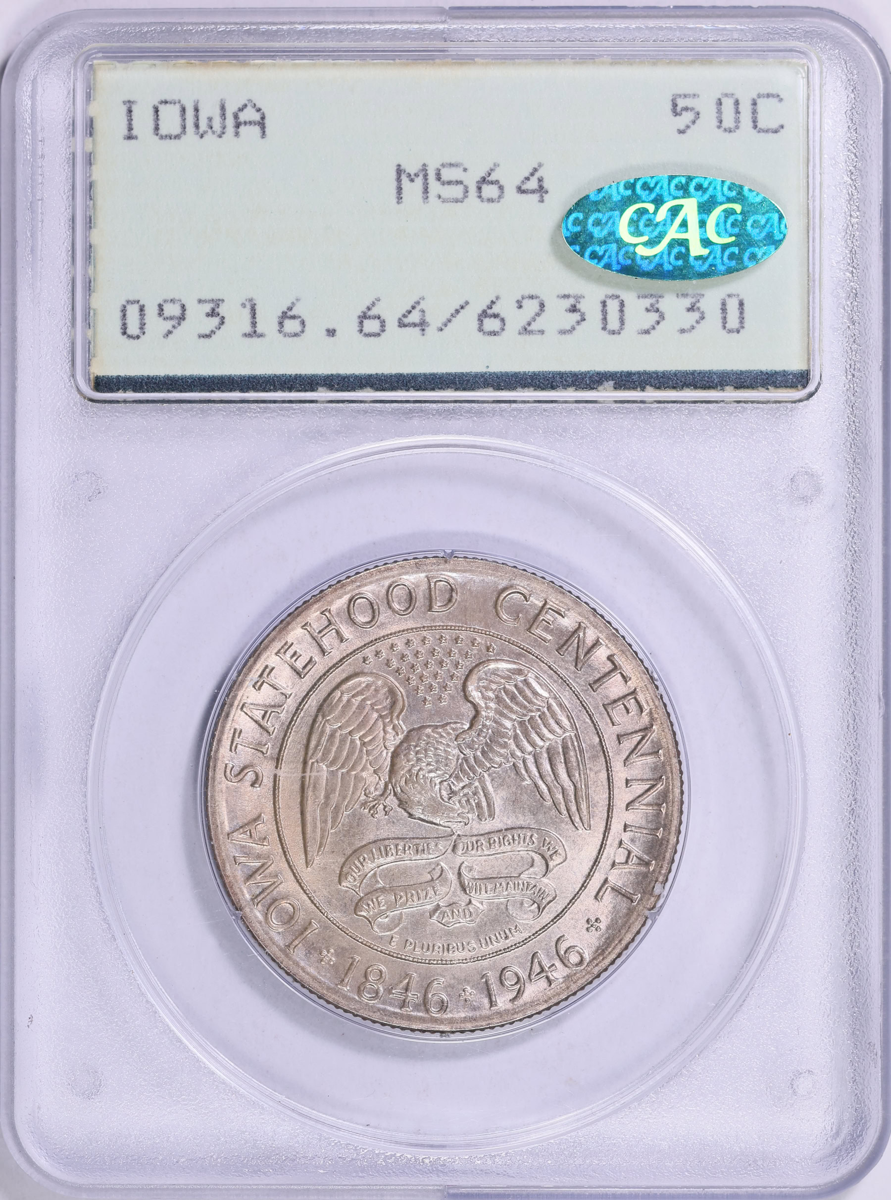 1946 Iowa Centennial Half Dollar PCGS MS-64 (CAC Green) OGH (1st Gen ...