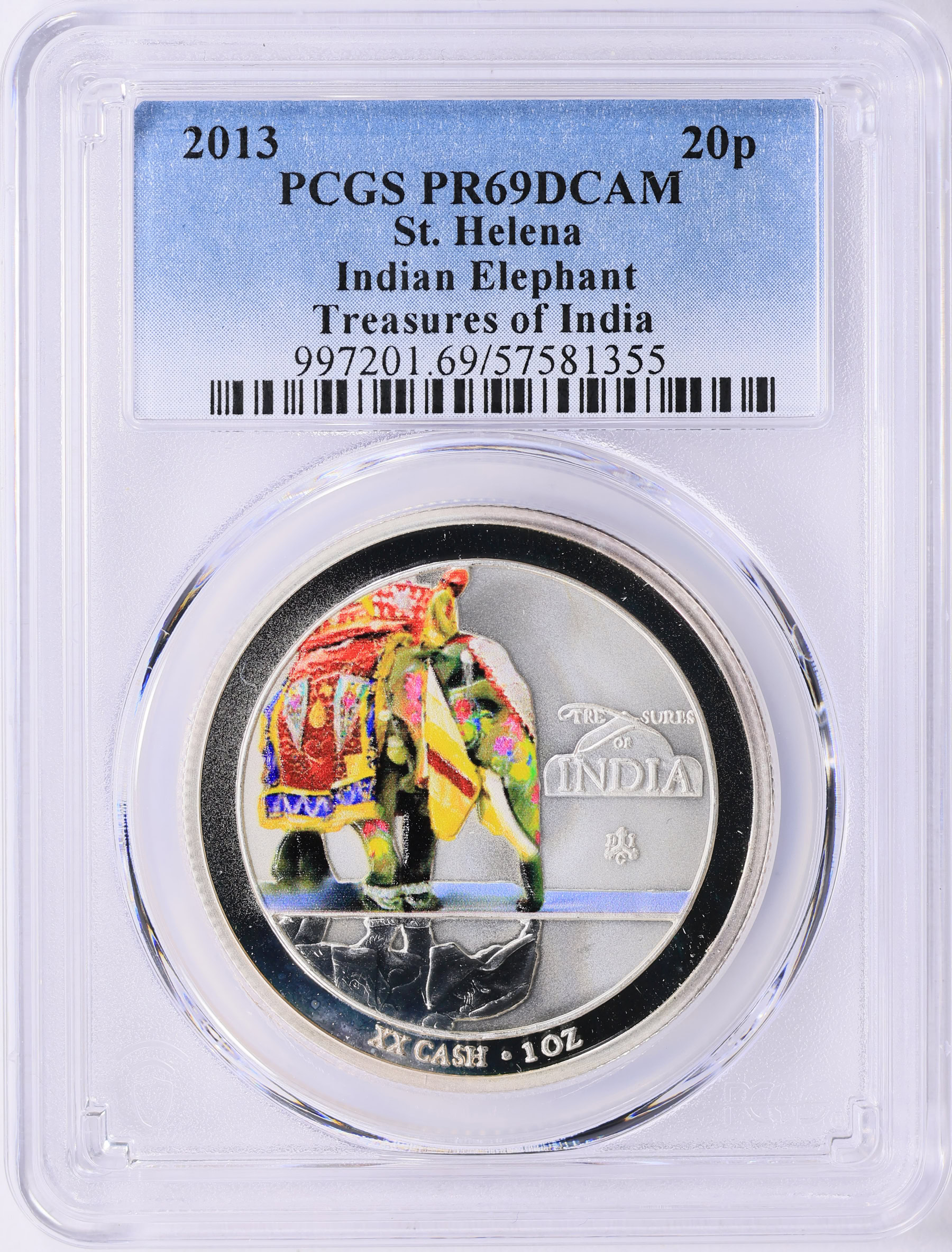 St. Helena 2013 Silver 20p Indian Elephant Treasures of India PCGS ...