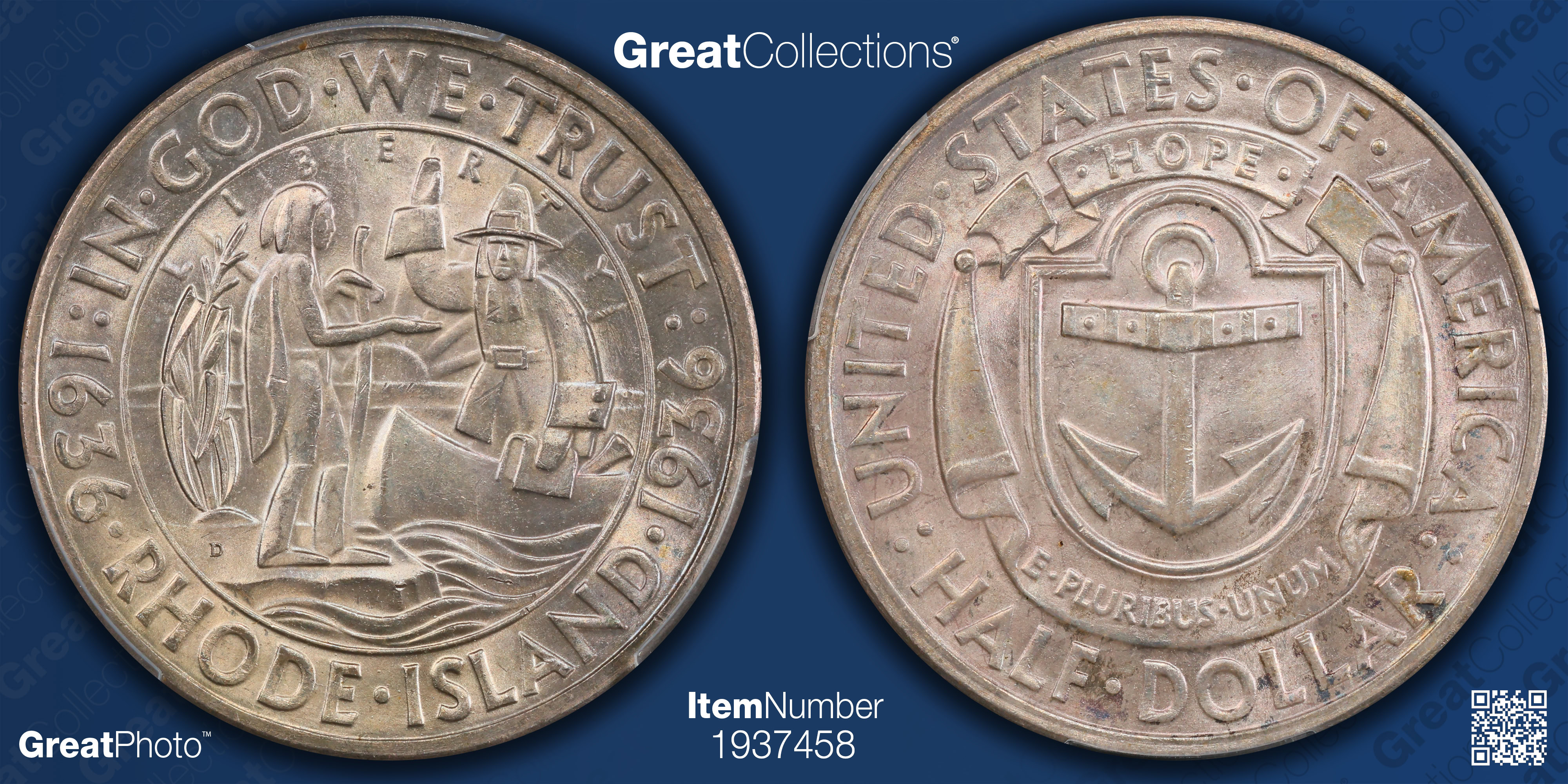 1936-D Providence, Rhode Island Tercentenary Half Dollar PCGS MS-64 ...