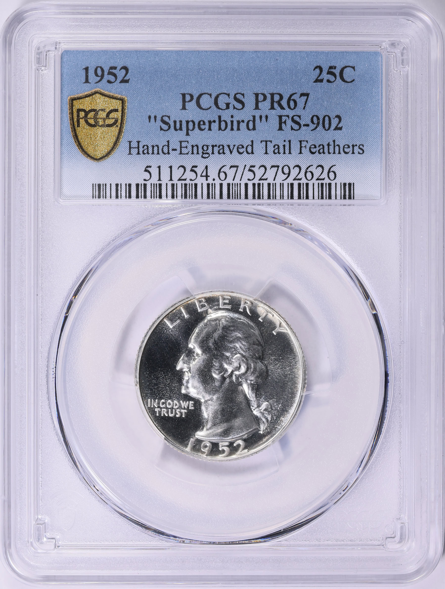 1952 Washington Quarter Superbird FS-902 Hand Engraved Tail Feathers ...