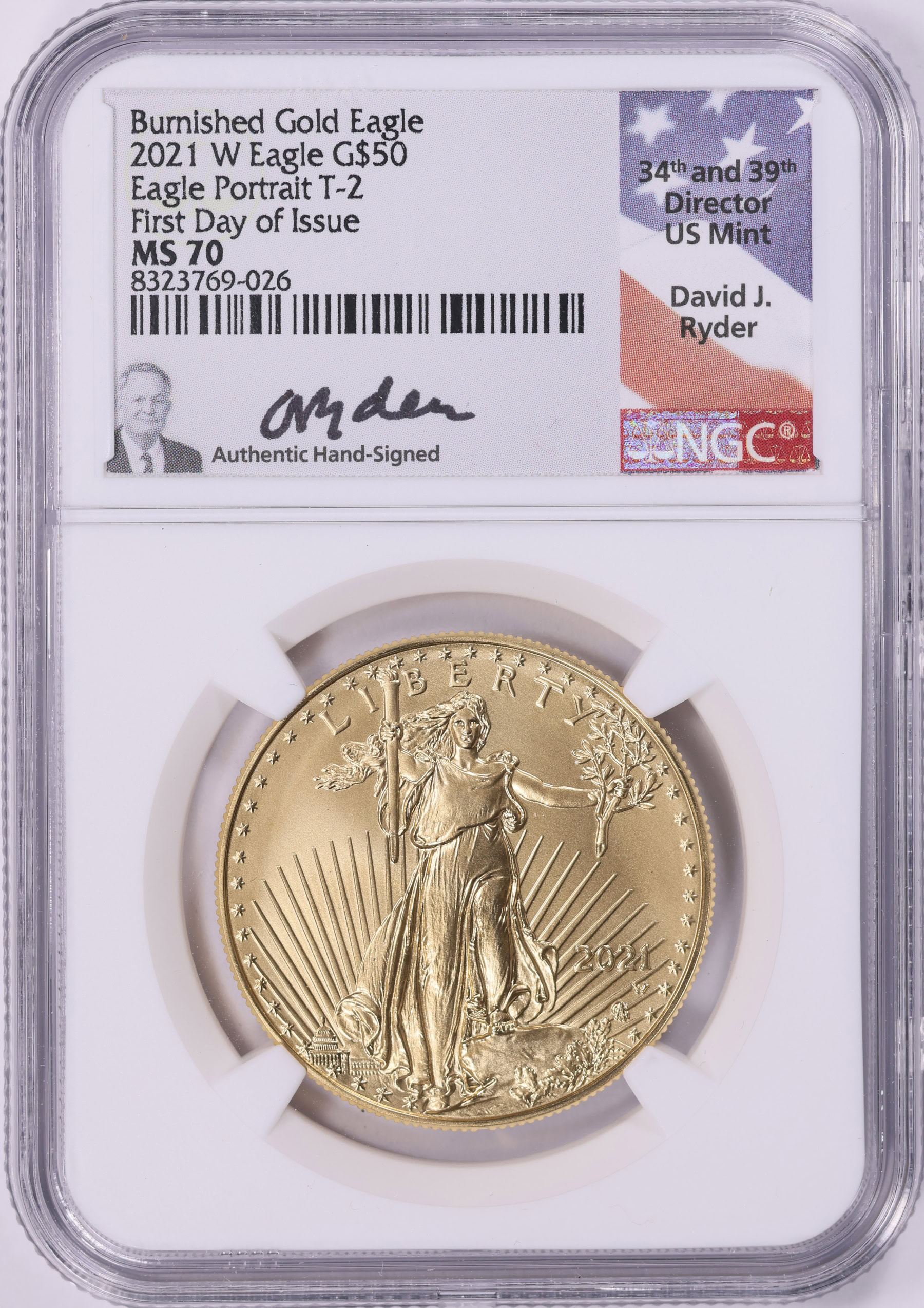 2021-W $50 One-Ounce Gold American Eagle Burnished Type 2 First Day of ...