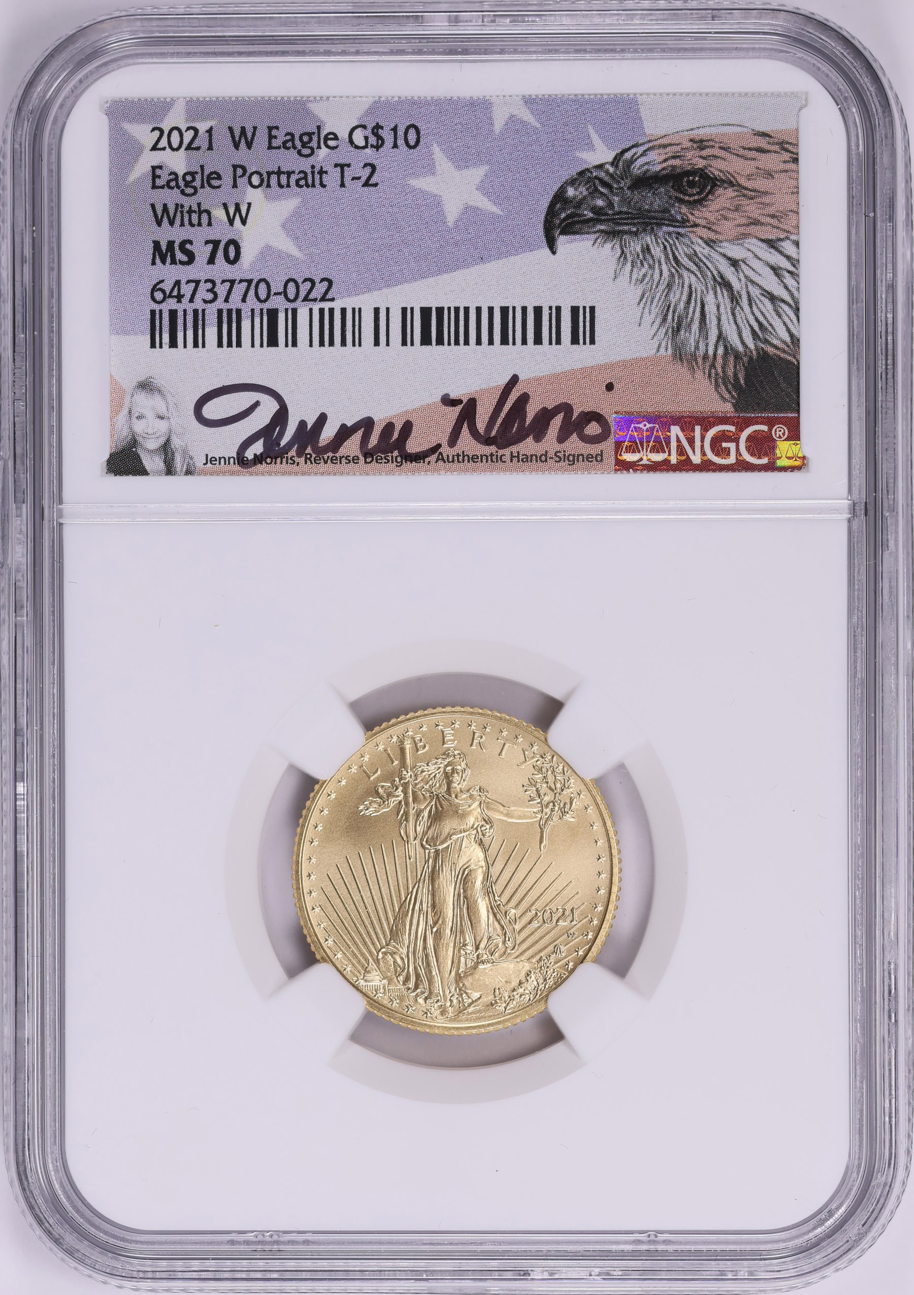 2021-W $10 Quarter-Ounce Gold American Eagle Type 2 Unfinished Proof Dies NGC MS-70 (Jennie ...