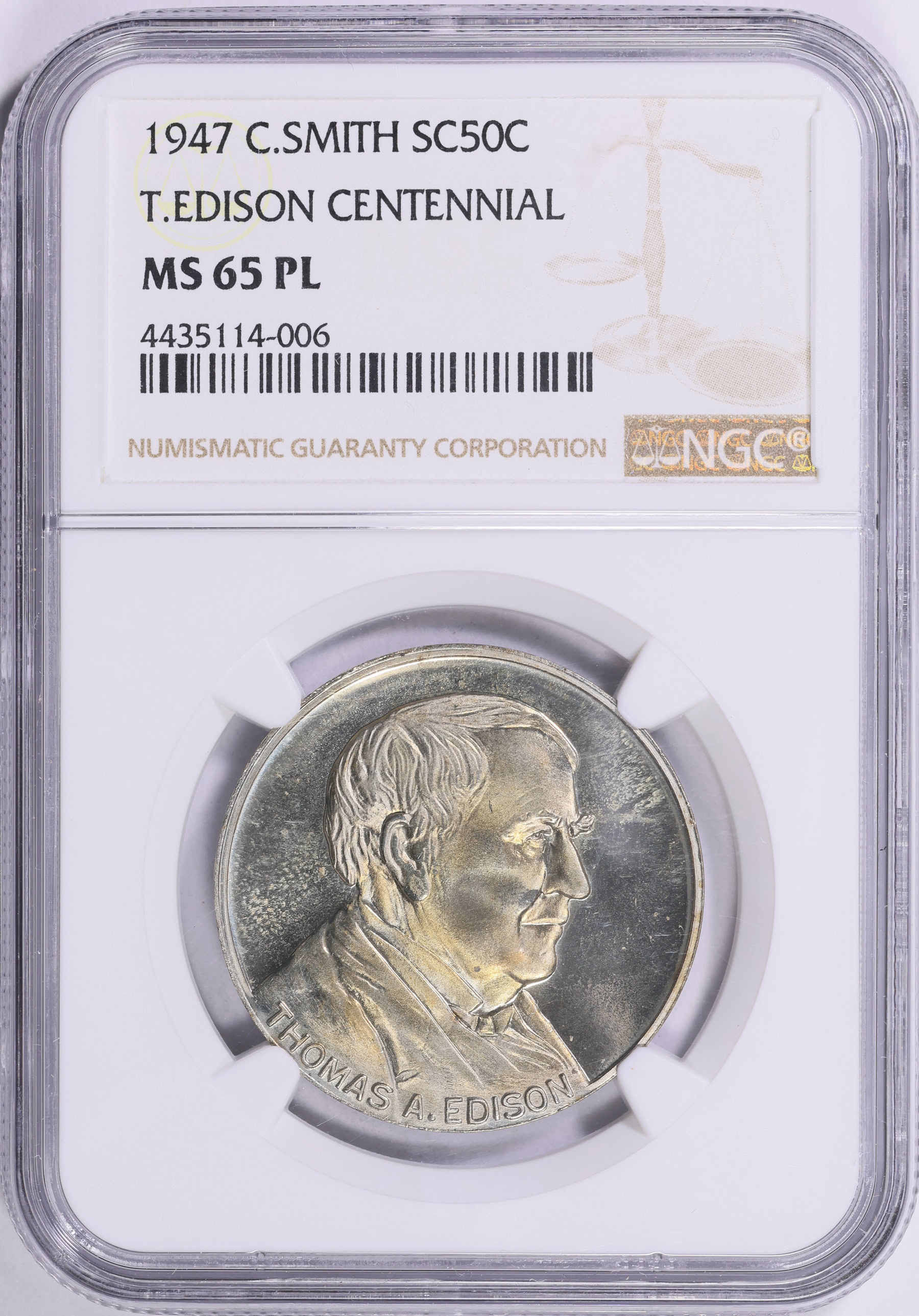 1947 Birth of Thomas Edison Centennial So-Called Fifty Cents NGC MS-65 ...