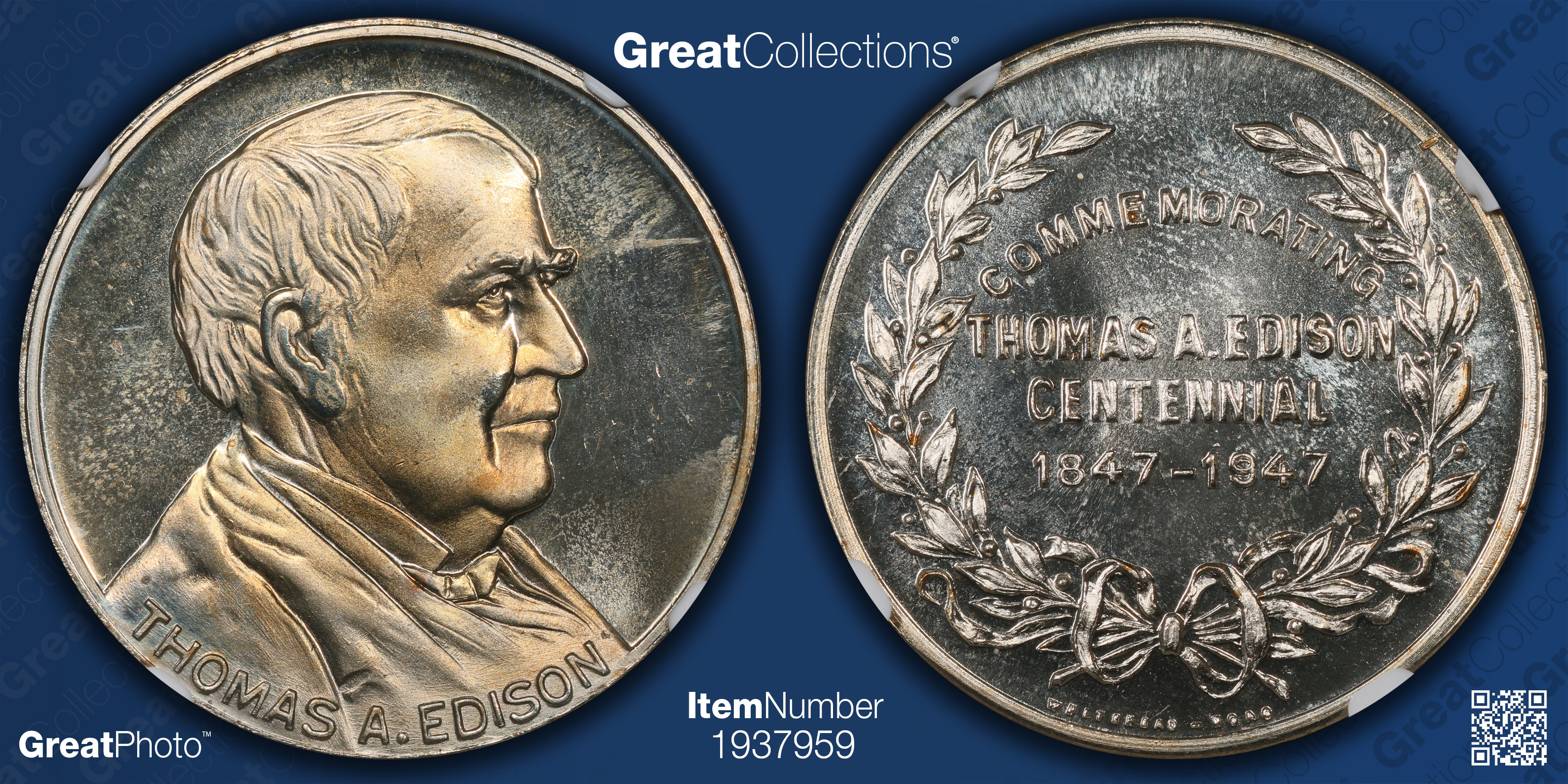 1947 Birth of Thomas Edison Centennial So-Called Fifty Cents NGC MS-65 ...