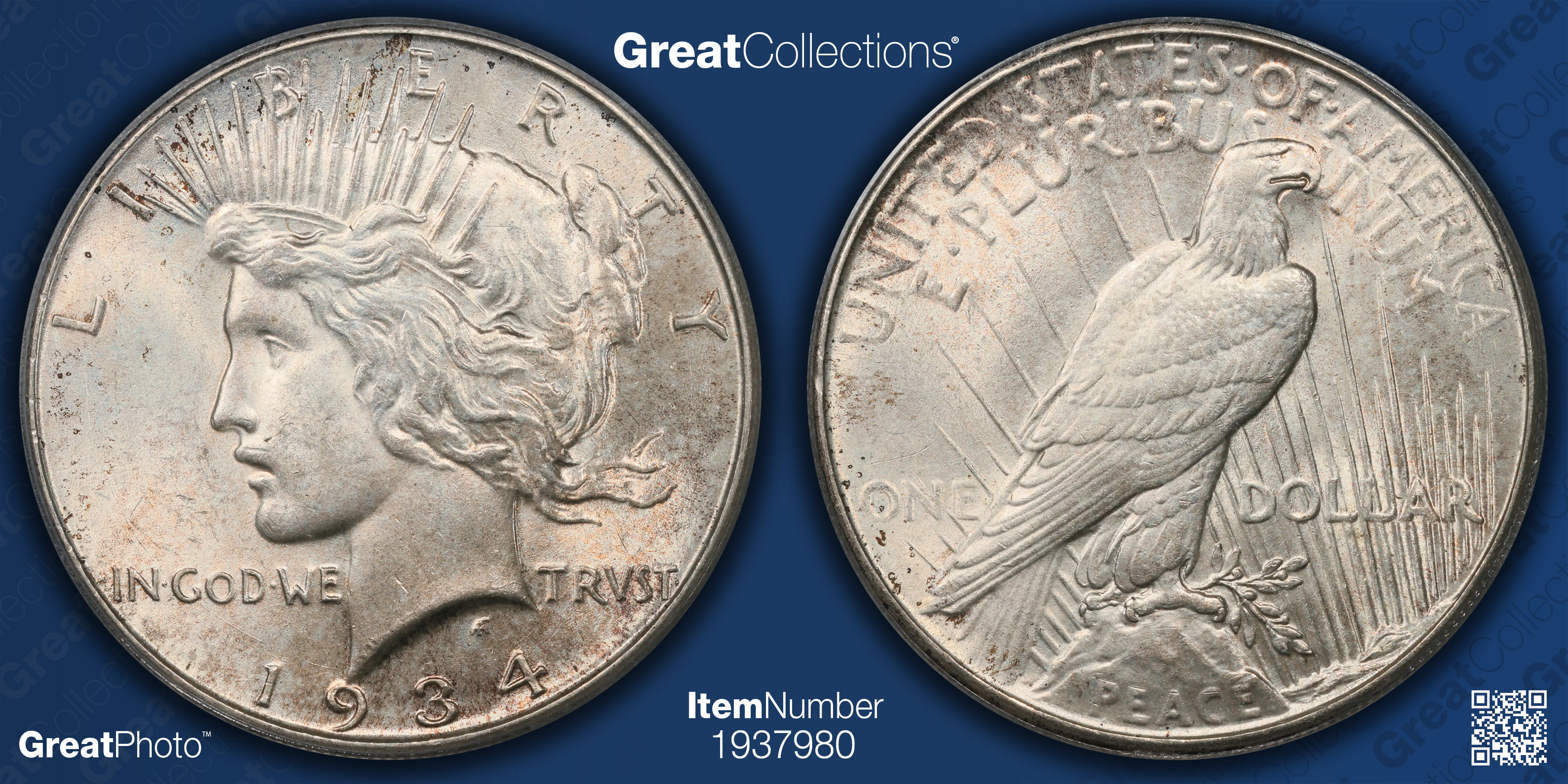 1934 Peace Silver Dollar Obverse Die Scratch VAM-1A Elite 30 PCGS MS-63 ...