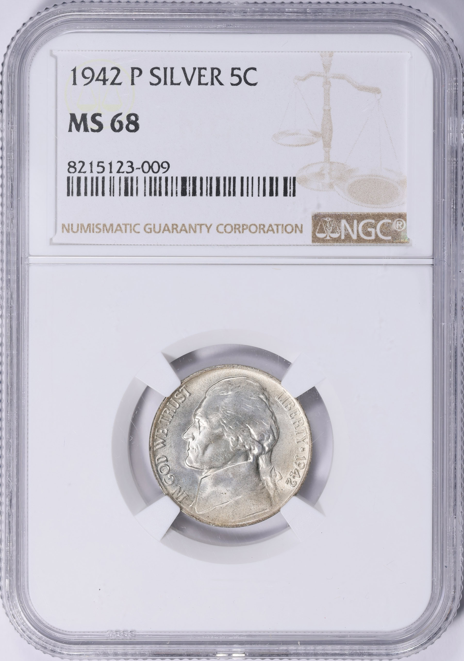 1942-P Jefferson Nickel NGC MS-68 (Item 1938279) | GreatCollections ...