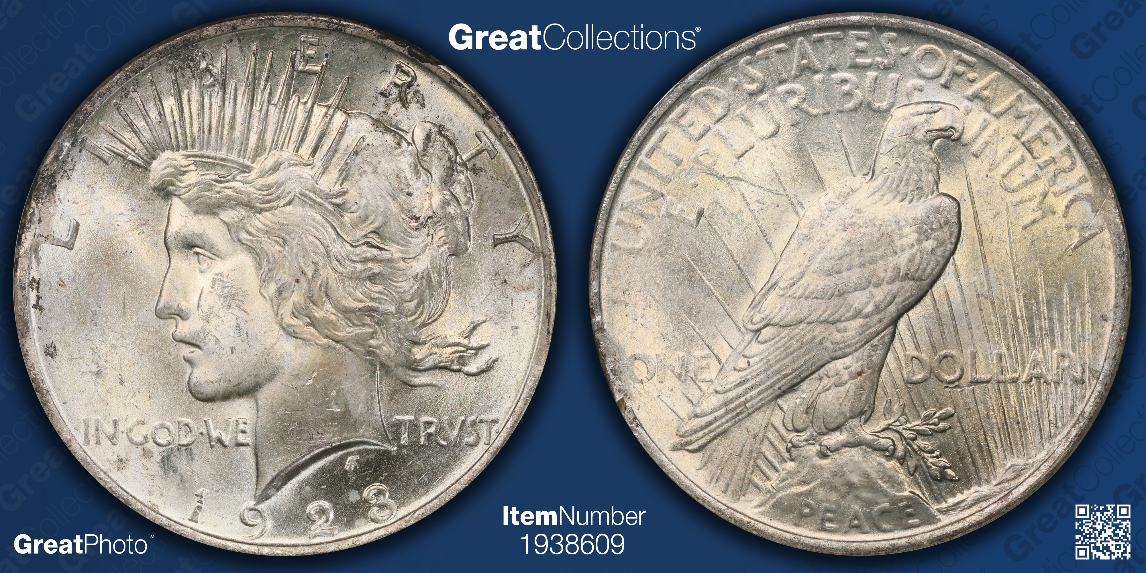 Mint Error 1923 Peace Silver Dollar Rim Clip at 9:30 NGC MS-63 (Binion ...