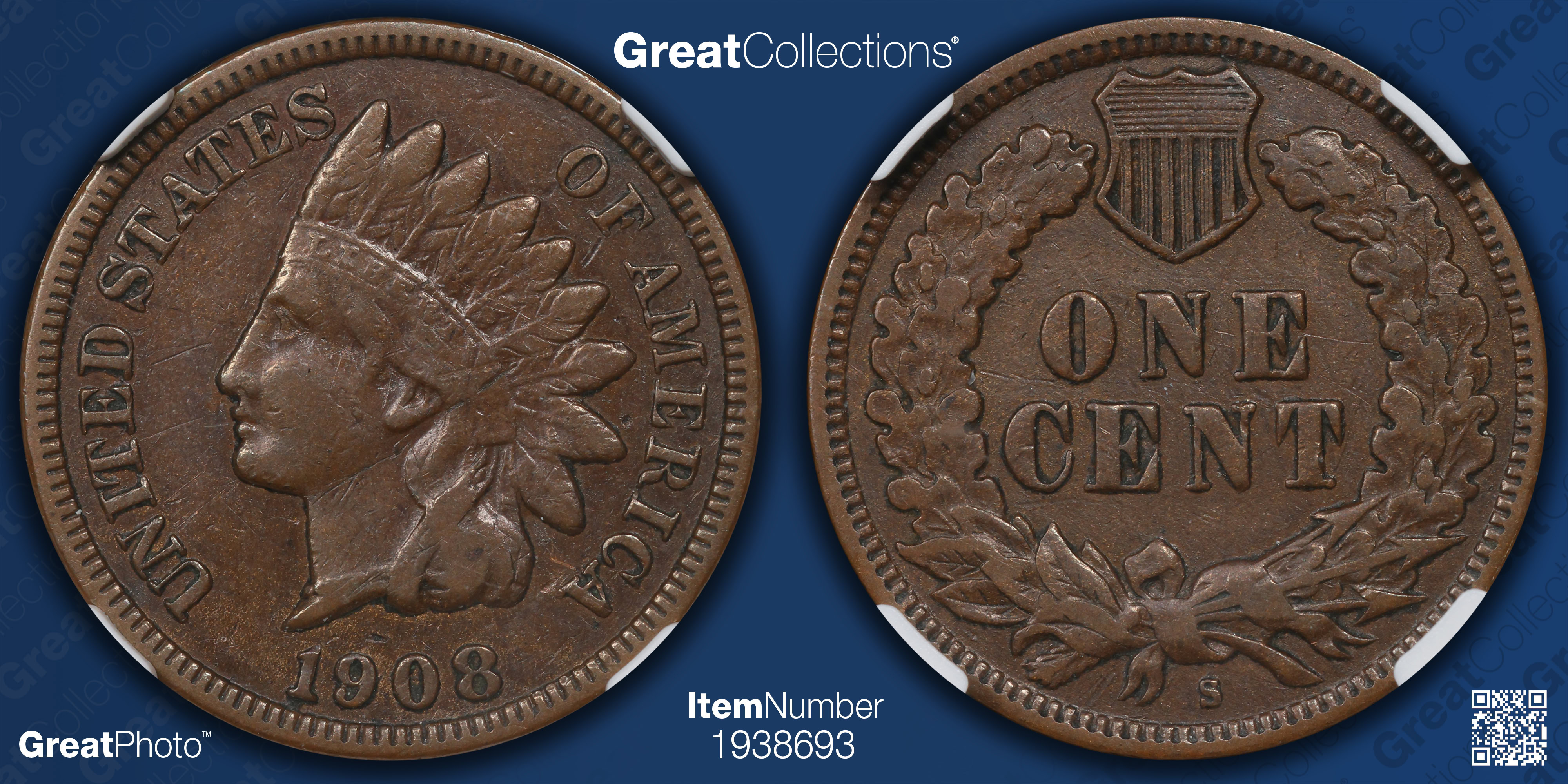 1908-S Indian Cent NGC VF-35 BN (Item 1938693) | GreatCollections Coin Auctions
