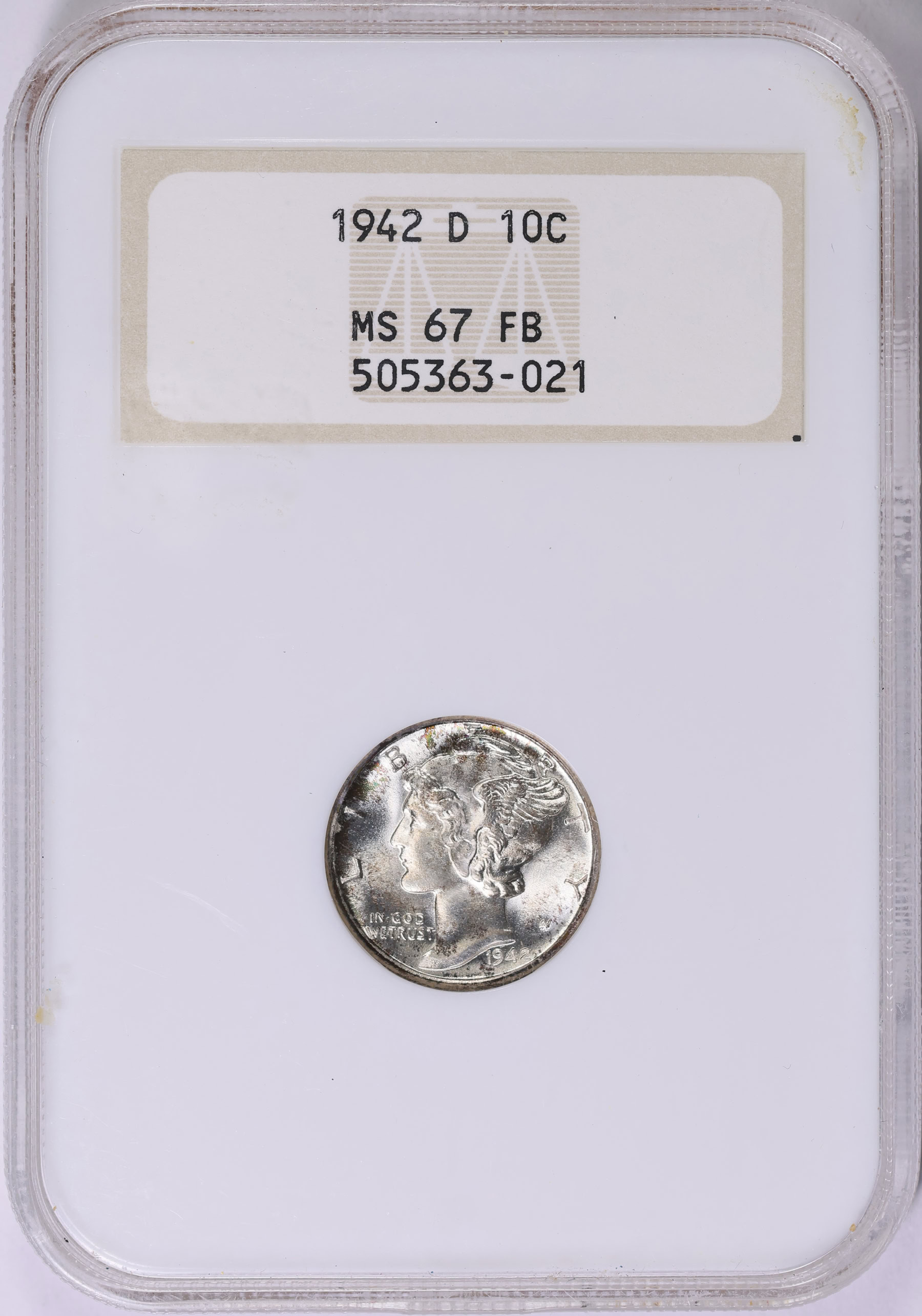 1942-D Mercury Dime NGC MS-67 FB OH (Toned) (Item 1938896) | GreatCollections Coin Auctions