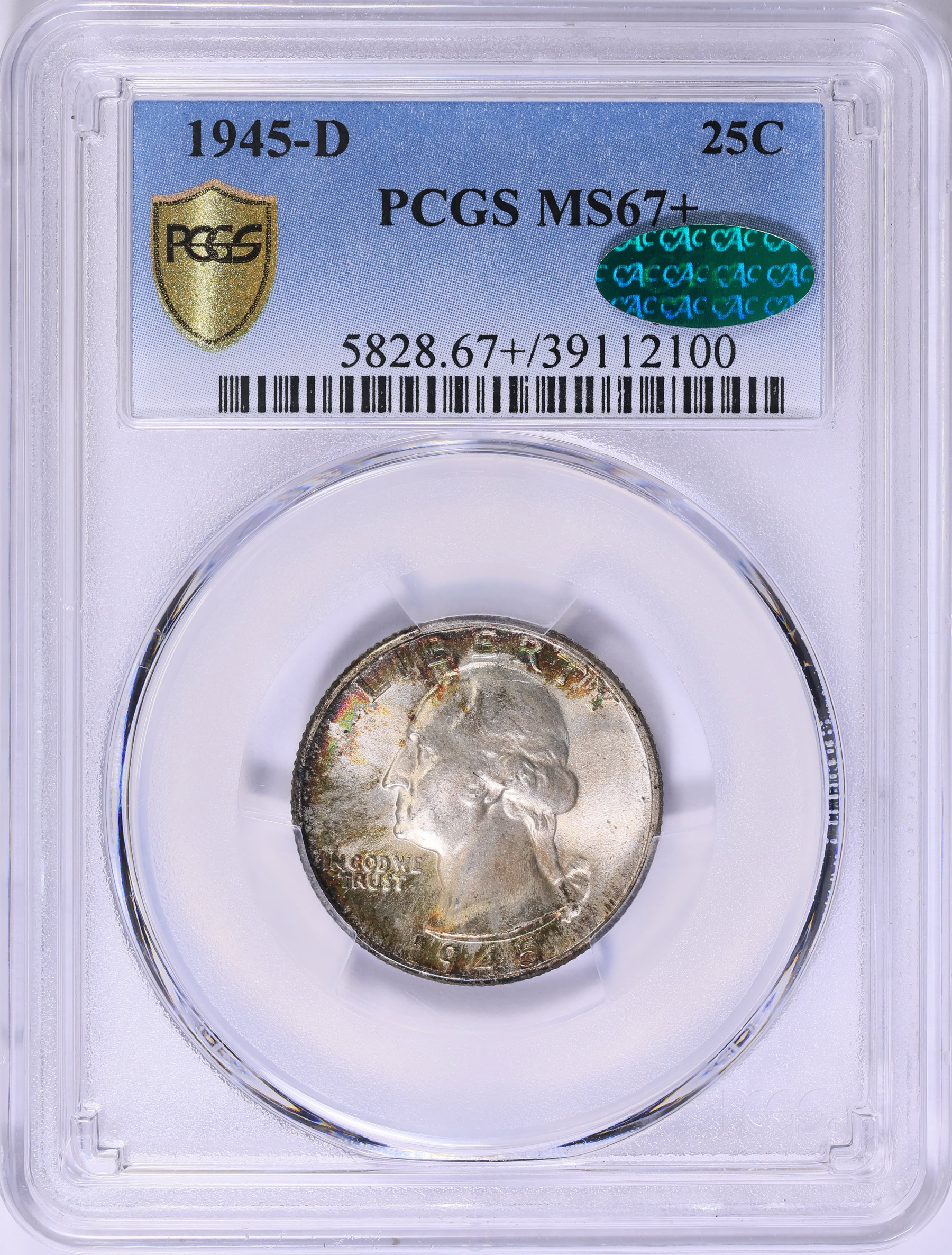 1945-D Washington Quarter PCGS MS-67+ (CAC Green) (Toned) (Item 1938935 ...