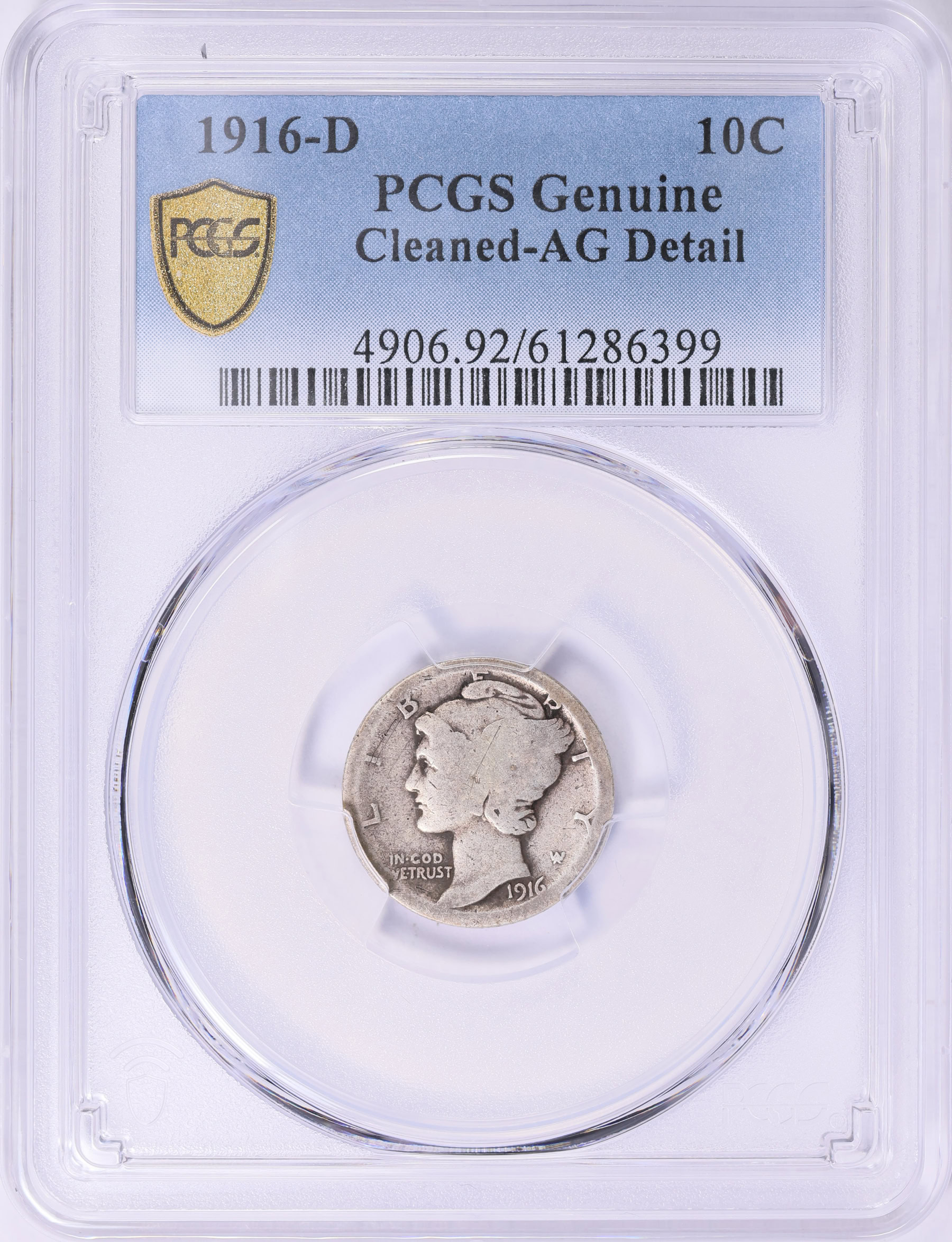 1916-D Mercury Dime PCGS Genuine AG Details (Item 1939135) | GreatCollections Coin Auctions