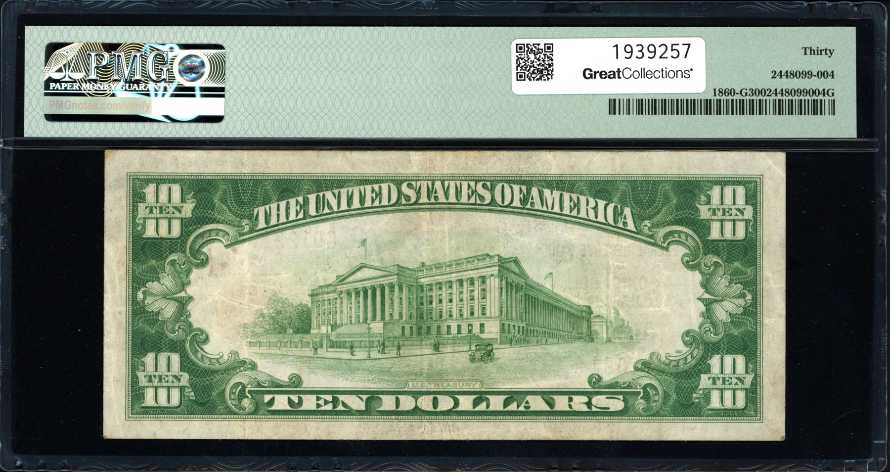 Fr. 1860-G (GA Block) 1929 $10 Chicago Federal Reserve Bank Note Jones ...