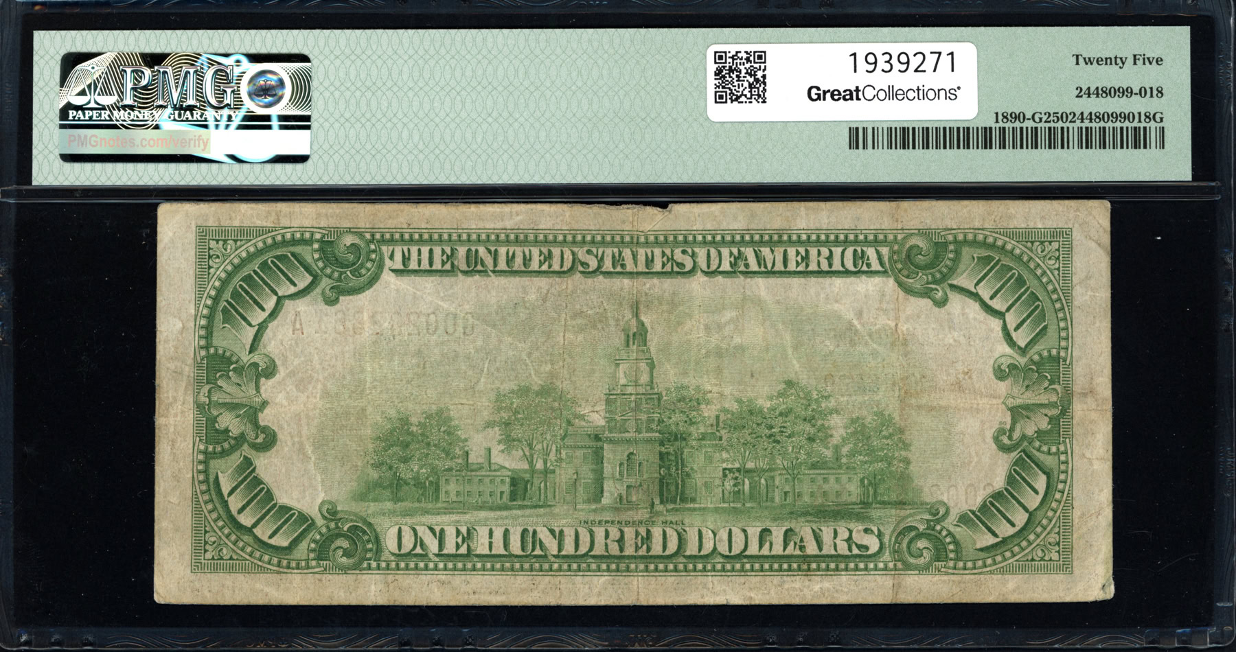 Fr. 1890-G (GA Block) 1929 $100 Chicago Federal Reserve Bank Note Jones ...