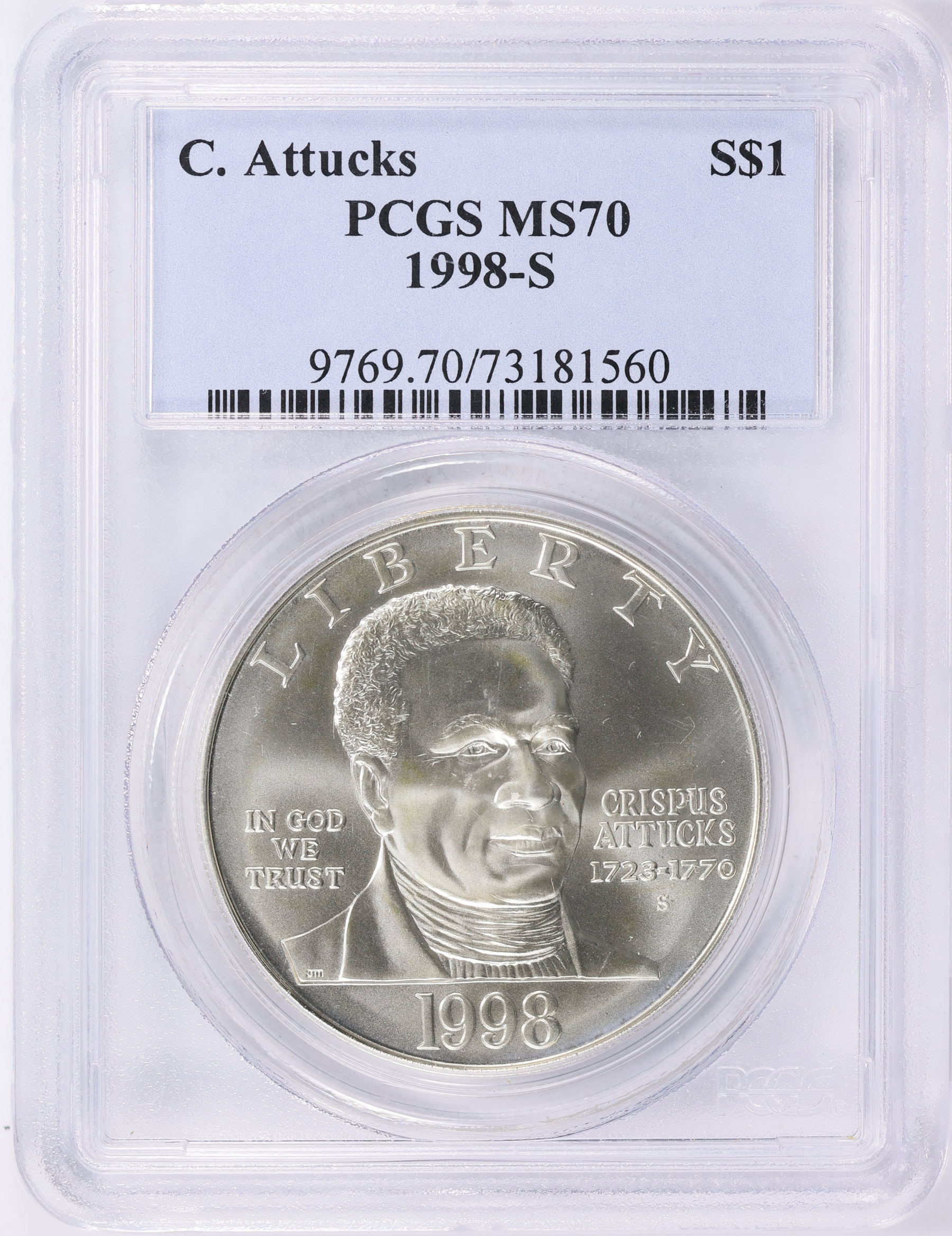 1998-S Black Revolutionary War Patriots Silver Dollar Crispus Attucks ...