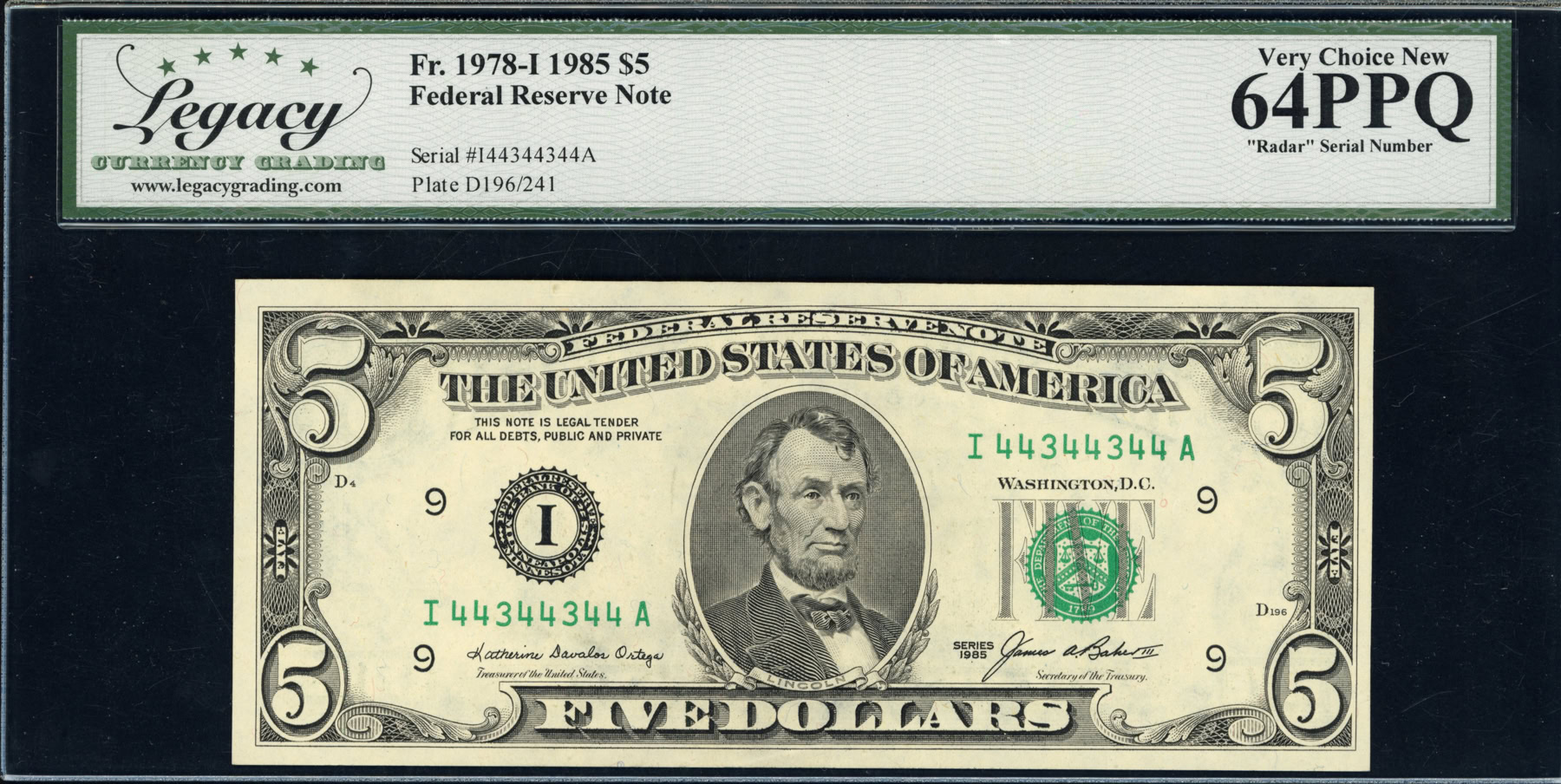 Fr. 1978-I (IA Block) 1985 $5 Minneapolis Federal Reserve Note *Radar ...