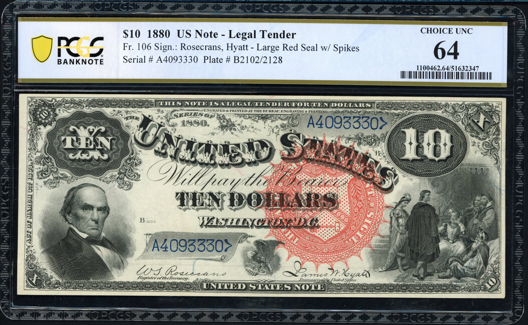 Fr. 106 1880 $10 Legal Tender Note Rosecrans / Hyatt PCGS Banknote ...