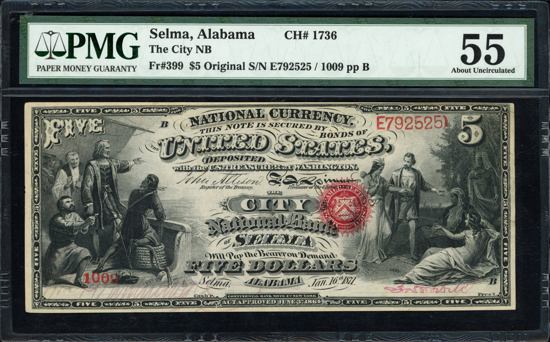 Fr. 399 Selma, Alabama Original Period $5 Note The City National Bank ...