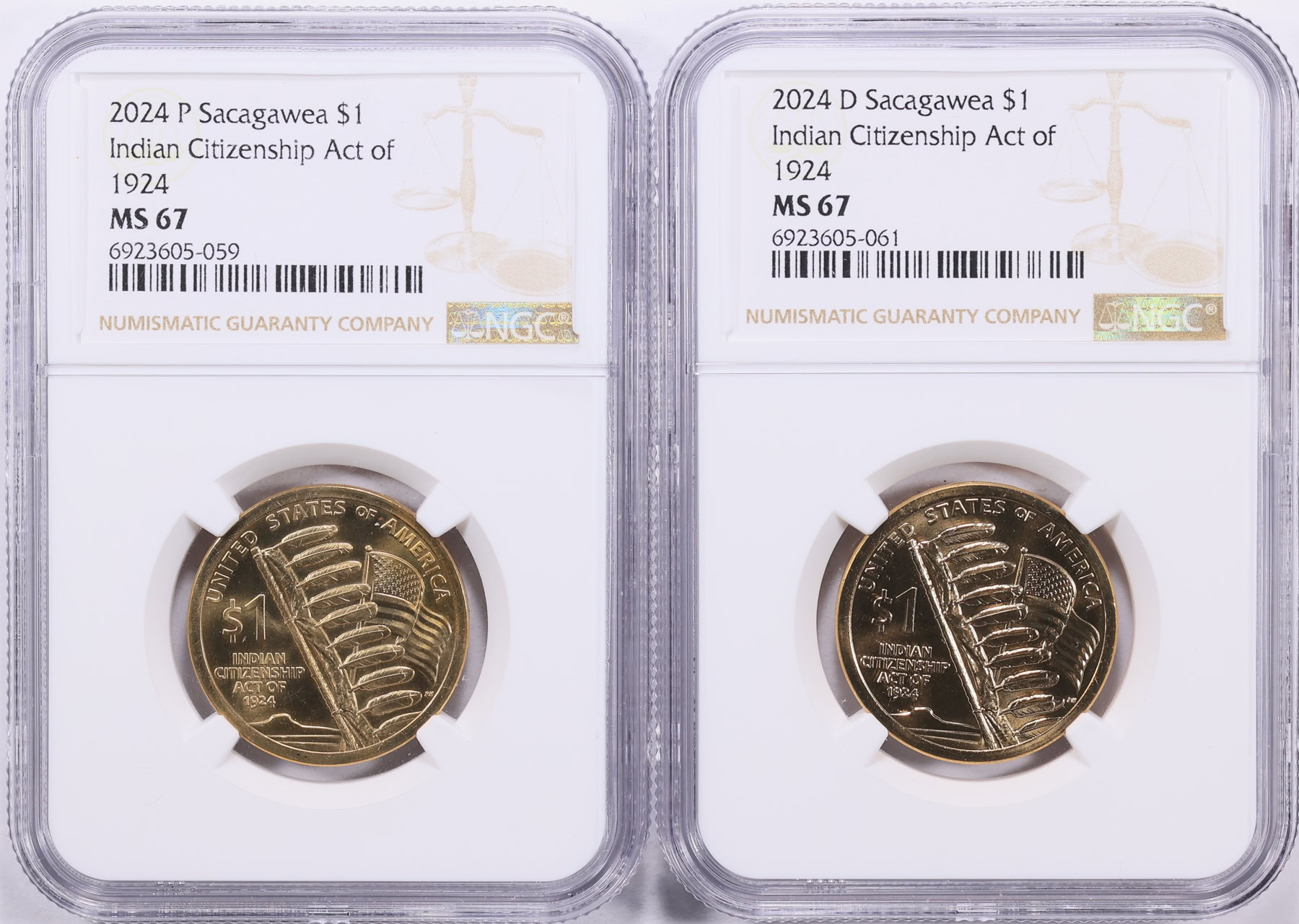 2024-P and 2024-D Sacagawea Dollar Native American NGC MS-67 (2 Coins ...